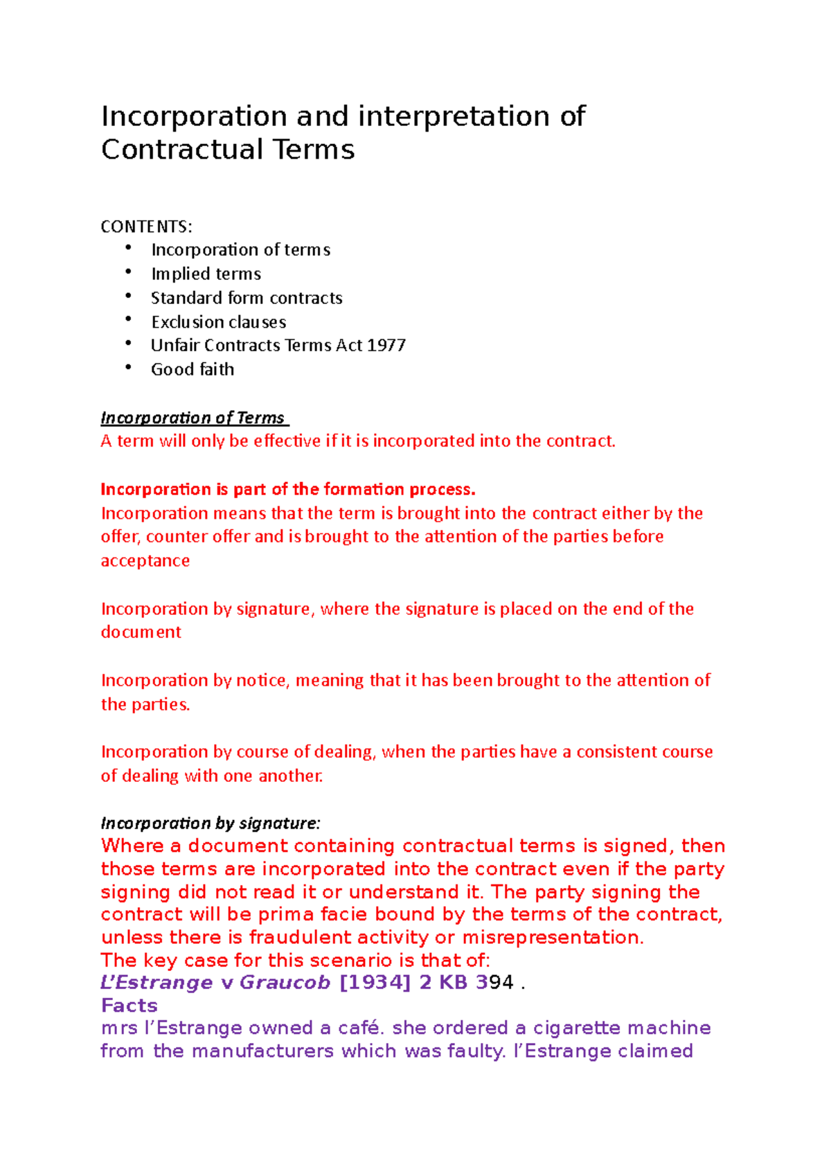 Contract Law (CL101): Incorporation & Interpretation of Terms Overview ...