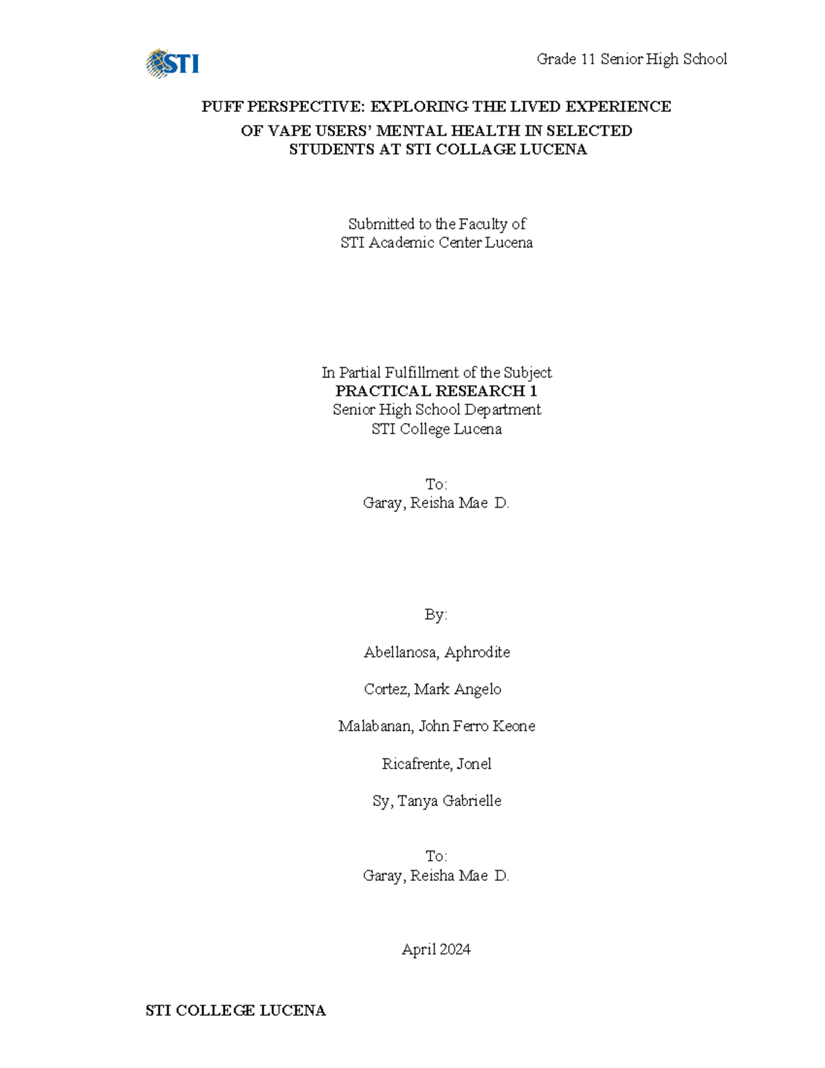 Exploring Mental Health Effects of Vaping: A Study at STI College ...