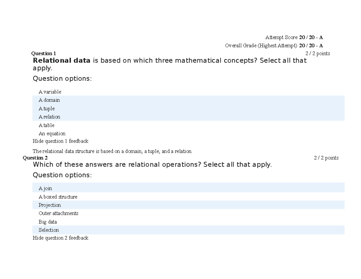 DAD 220 Quiz 2 - Week 2 Relational Database Questions & Answers - Studocu