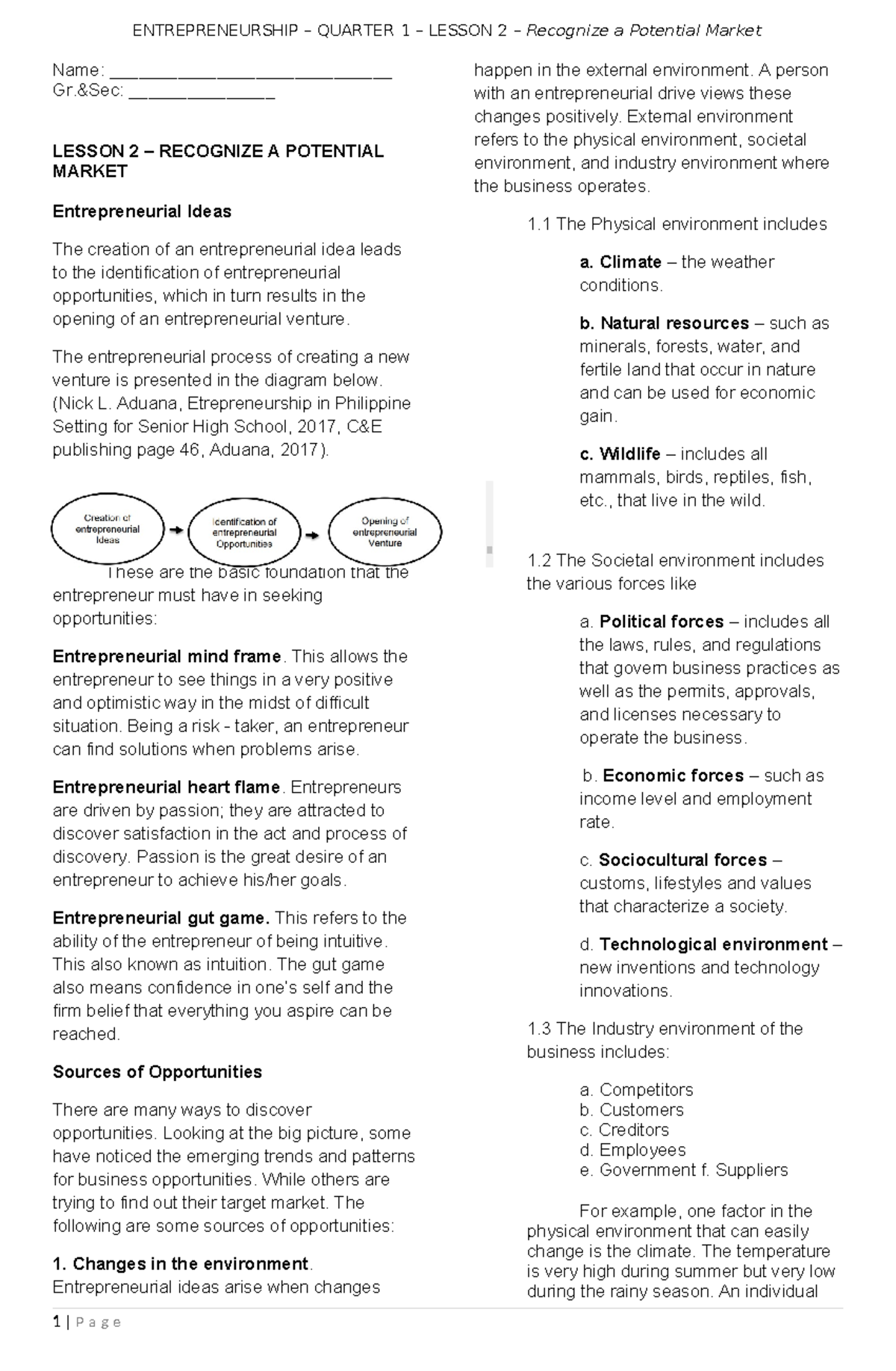 Lesson 2 - Identifying Market Opportunities in Entrepreneurship - Studocu