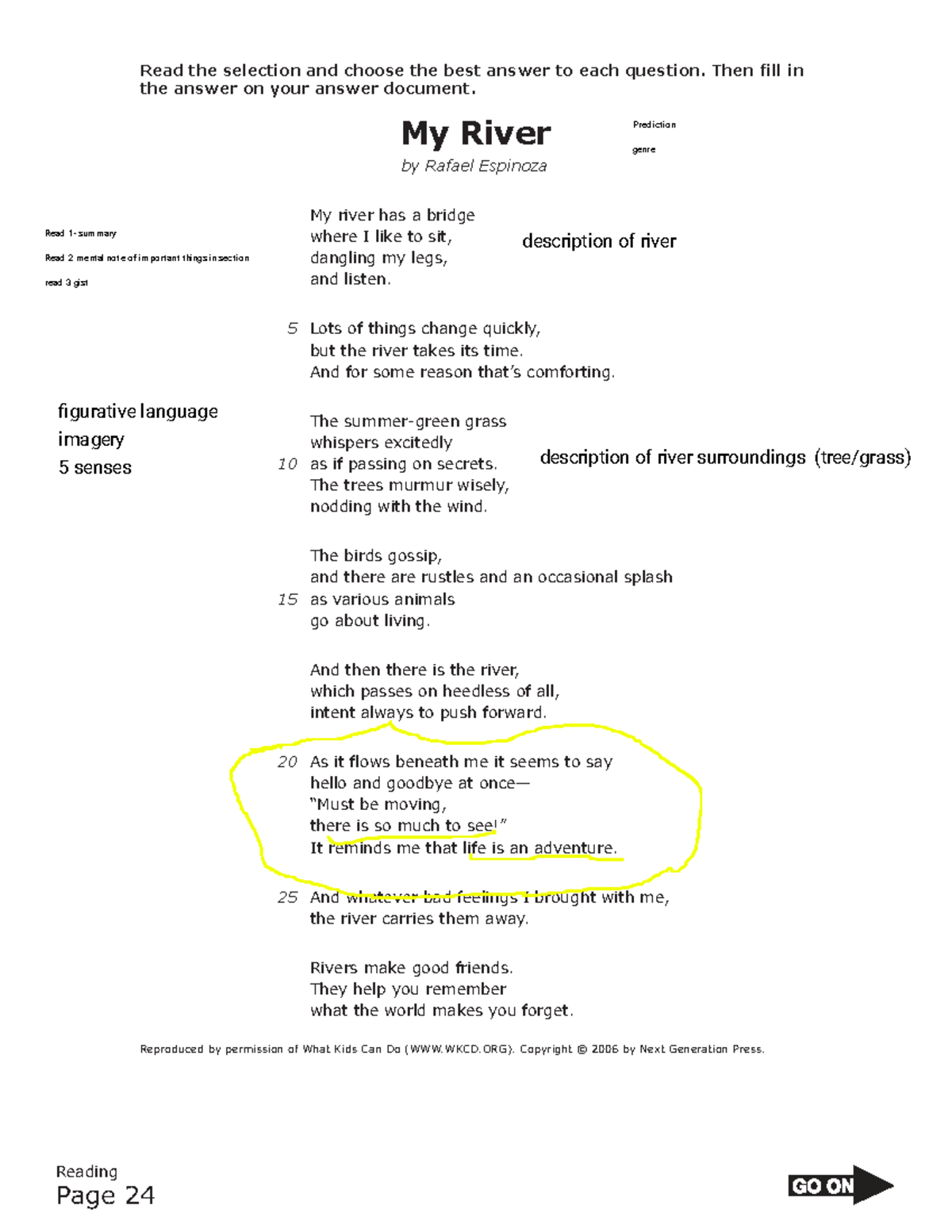 STAAR Grade 7 Reading TB Released 2018: My River Poem Analysis - Studocu