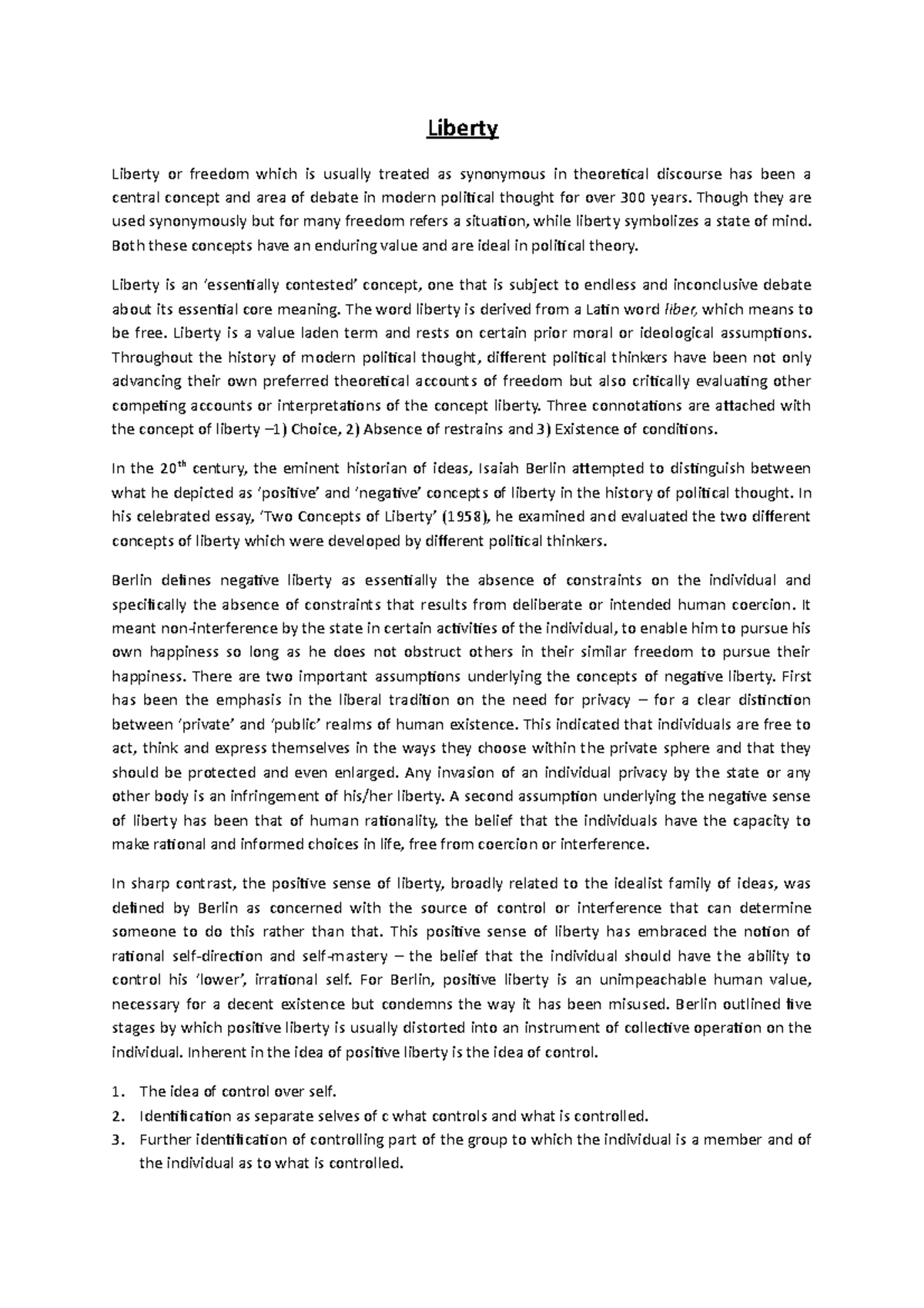 Liberty & Equality in Political Thought: Key Concepts & Debates - Studocu