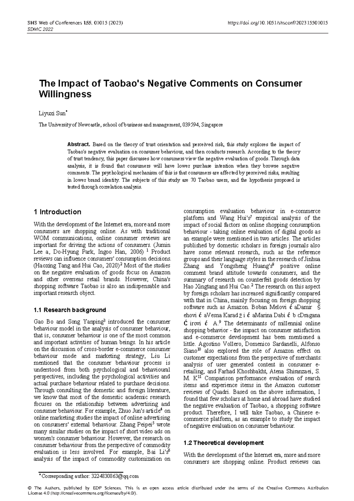 The Impact of Negative Comments on Consumer Willingness: A Study on ...