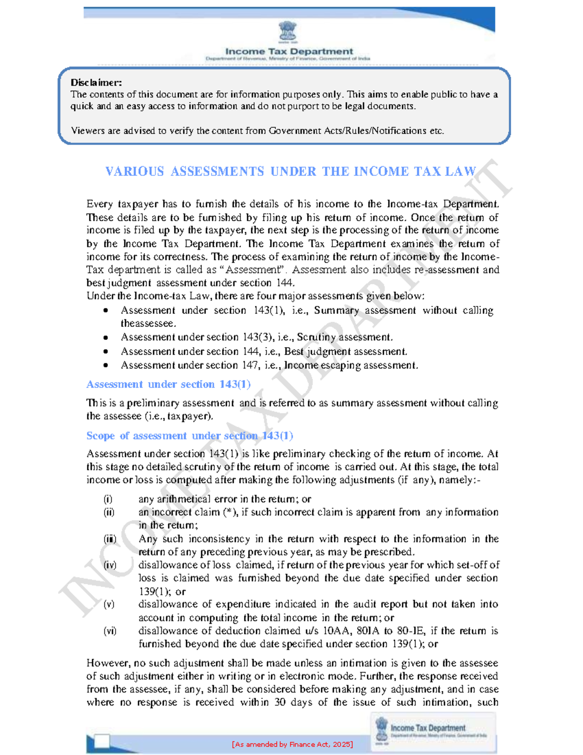 Various Assessments Under Income Tax Law (Course Code: 33) - Studocu