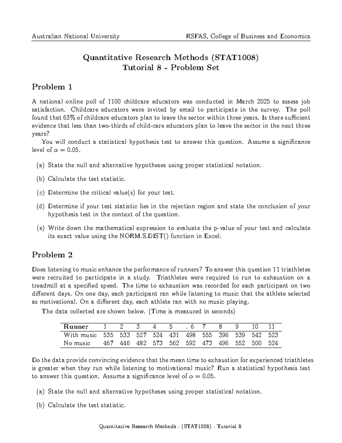 STAT1008 Tutorial 8 - Hypothesis Testing in Research Methods - Studocu