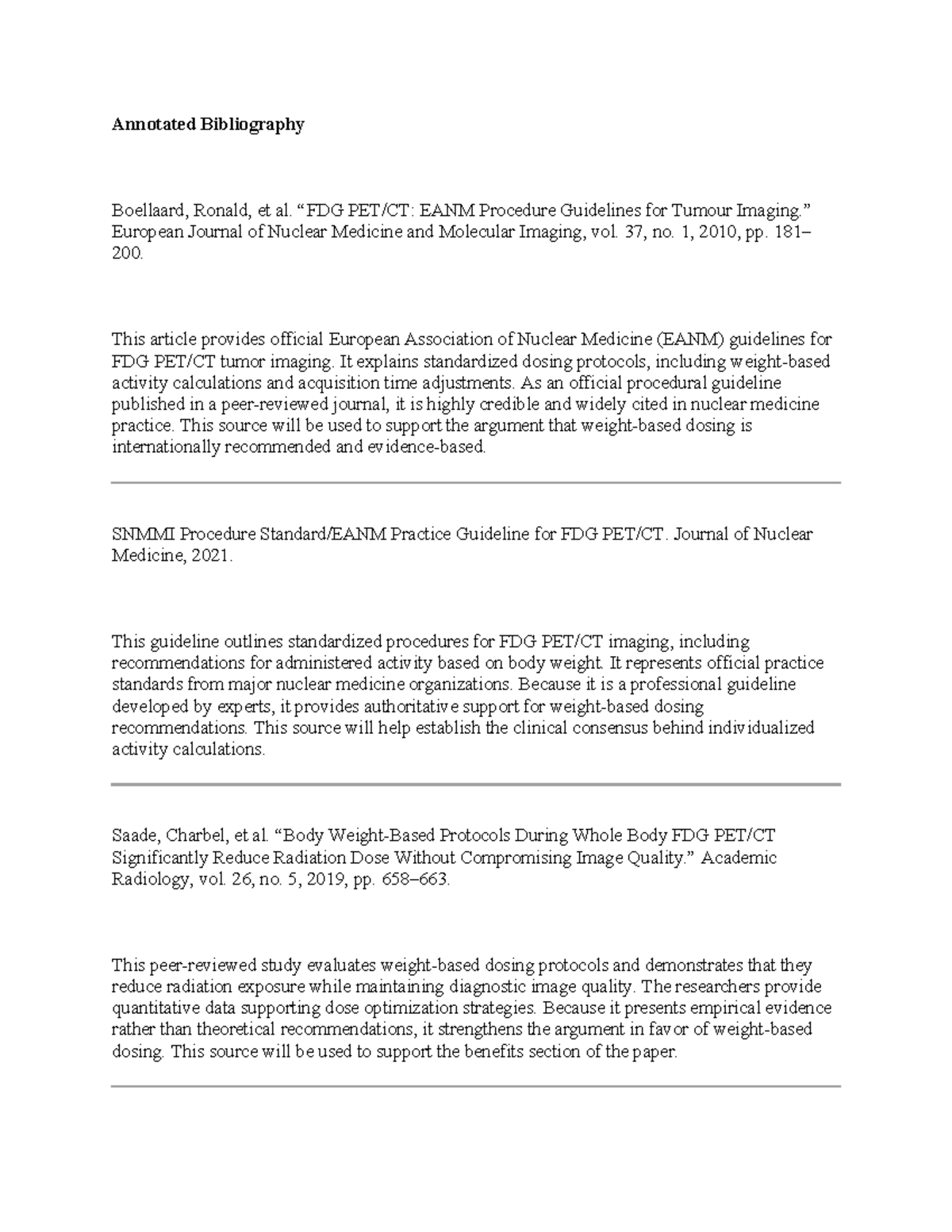 Annotated Bibliography: EANM Guidelines for Tumor Imaging - Studocu