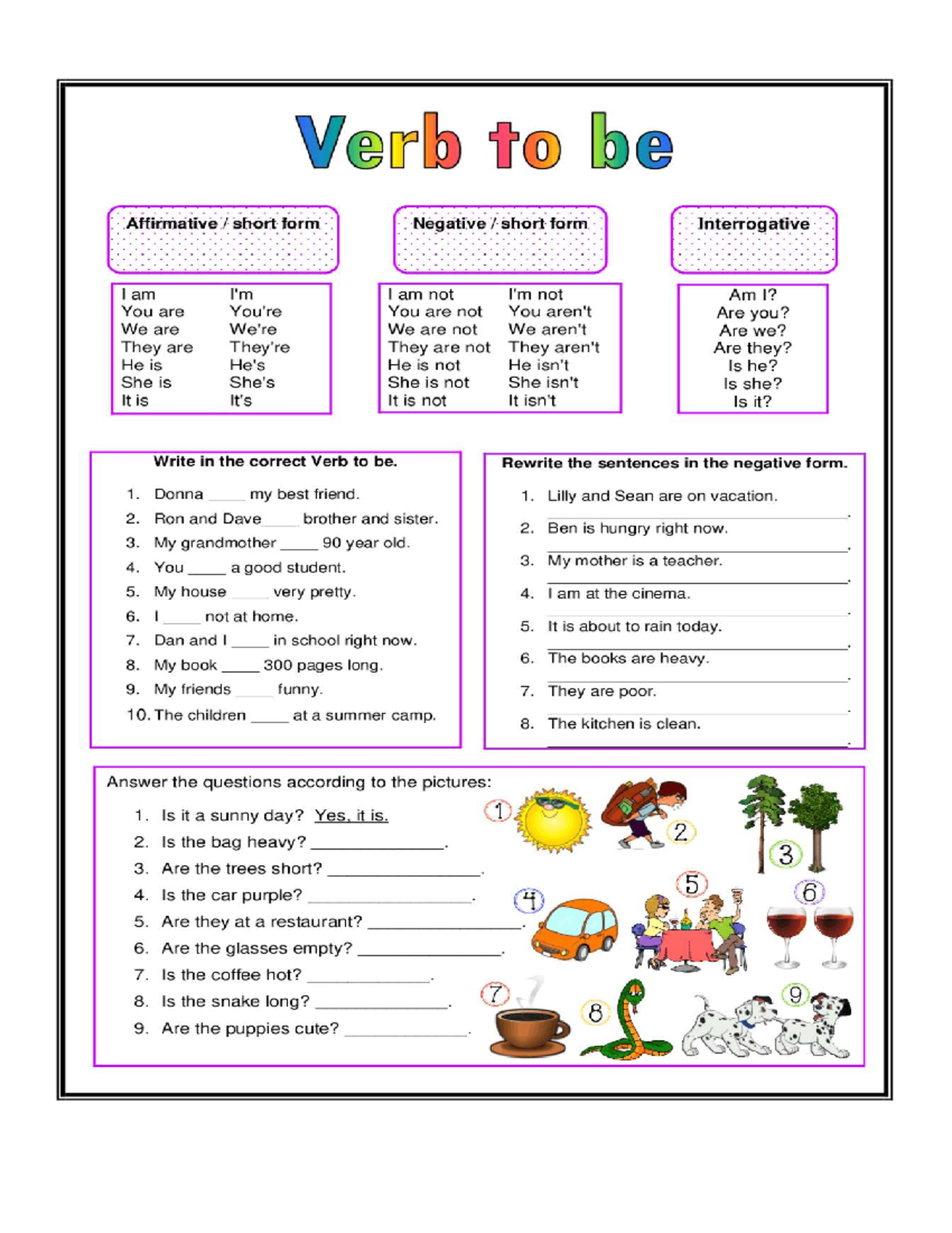 Ejercicios y Respuestas sobre el Verbo "To Be" - VERB TO BE 2 - Studocu