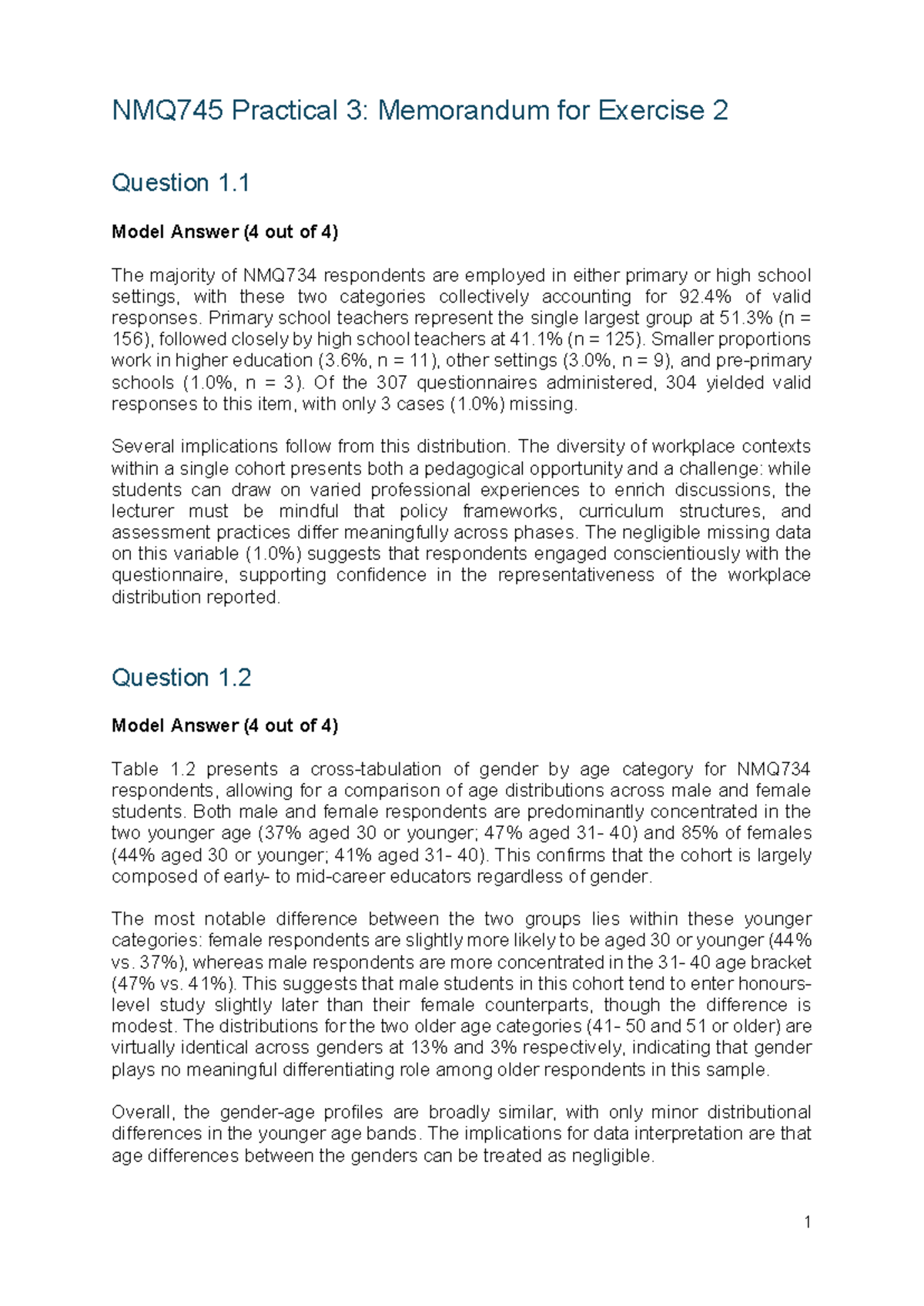 NMQ745 Practical 3: Memorandum for Exercise 2 - Studocu