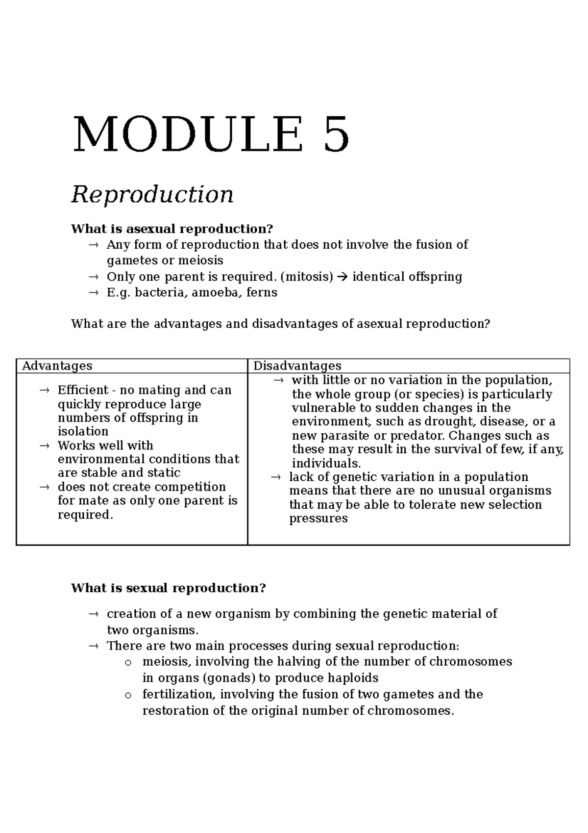 Module 5 Notes - MODULE 5 Reproduction What is asexual reproduction ...