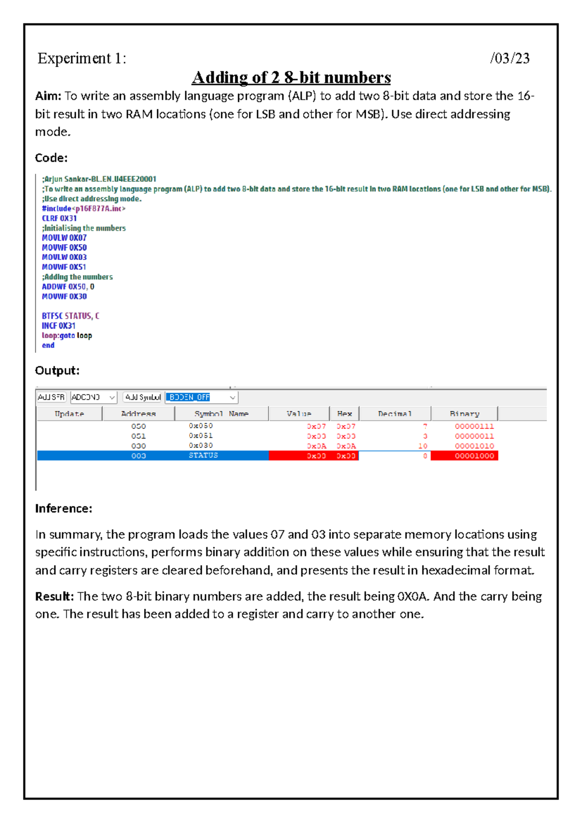 Assembly Language Programs for 8-bit Operations (Micro Report) - Studocu