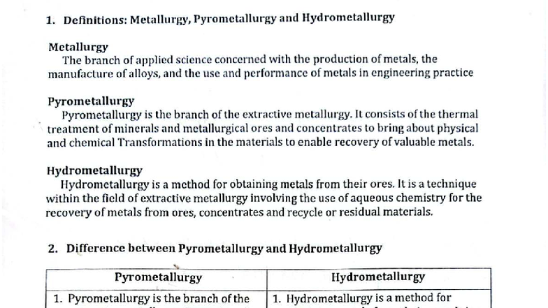 C2 General pyrometal principles - 1. Definitions: Metallurgy ...