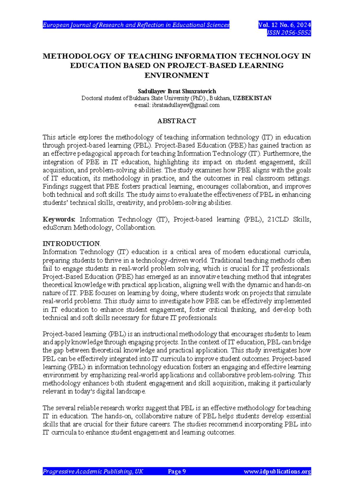 Methodology of Teaching IT in Education: Project-Based Learning (PBL ...