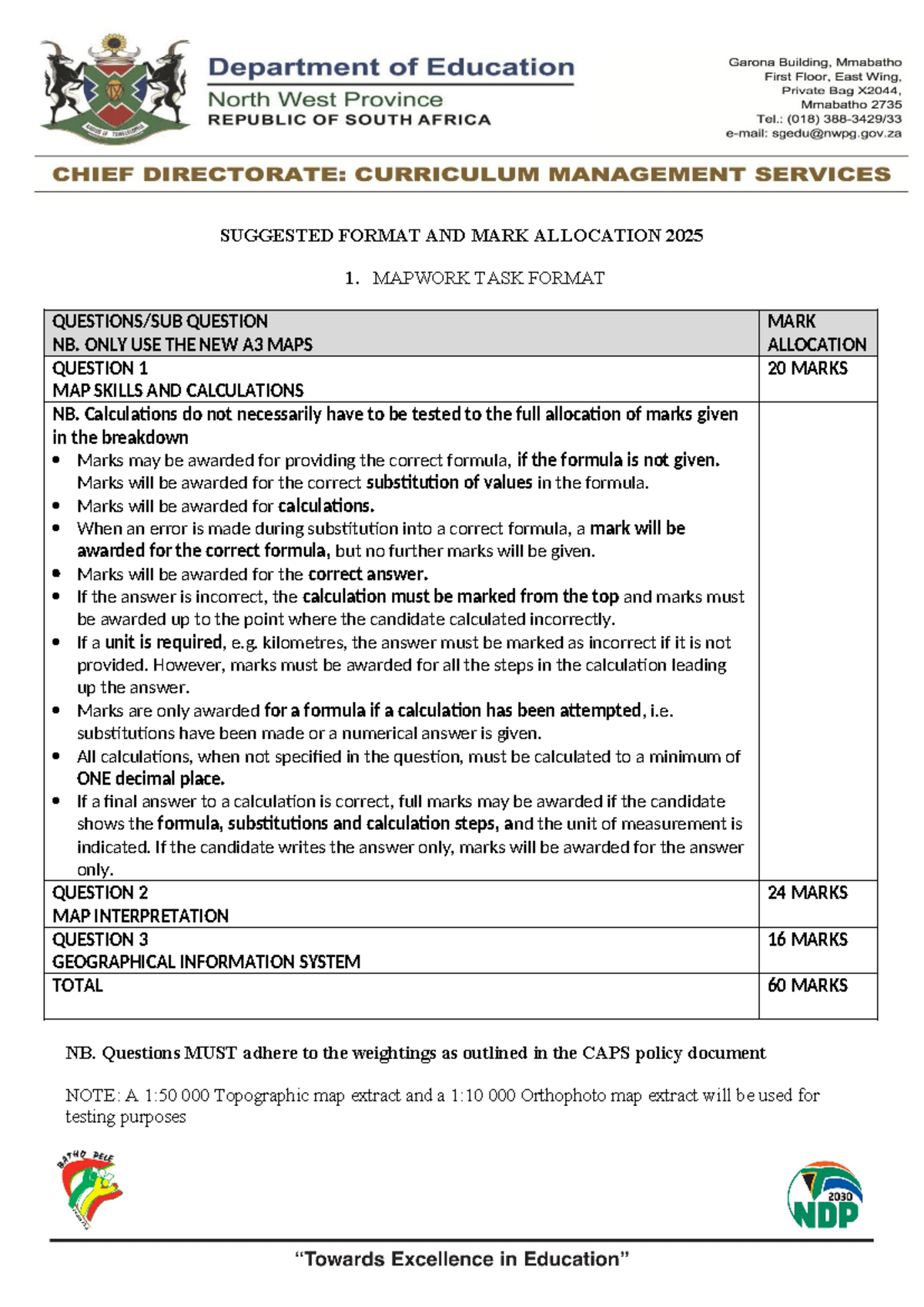 Geo Mapwork Task Format & Mark Allocation 2025 - Studocu