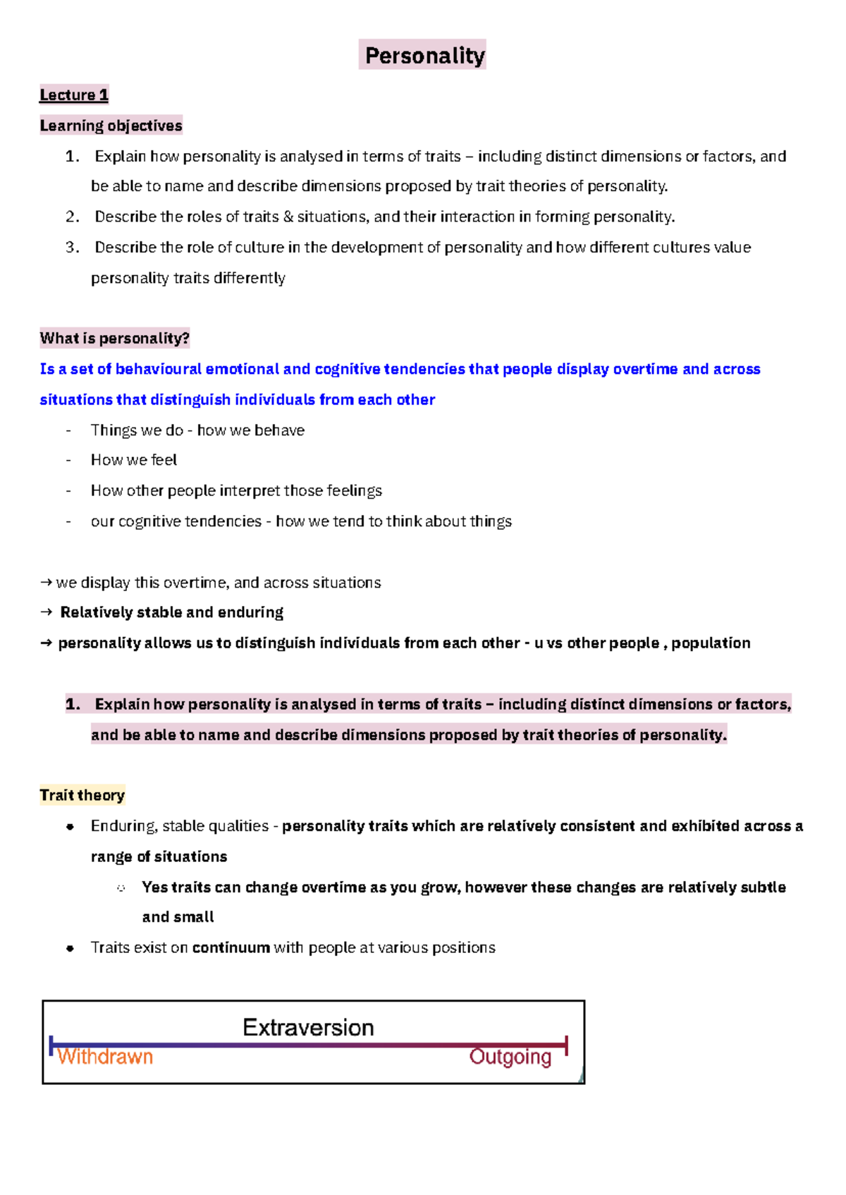 Psych 108 Personality Lecture 1: Trait Theories & Cultural Influences ...