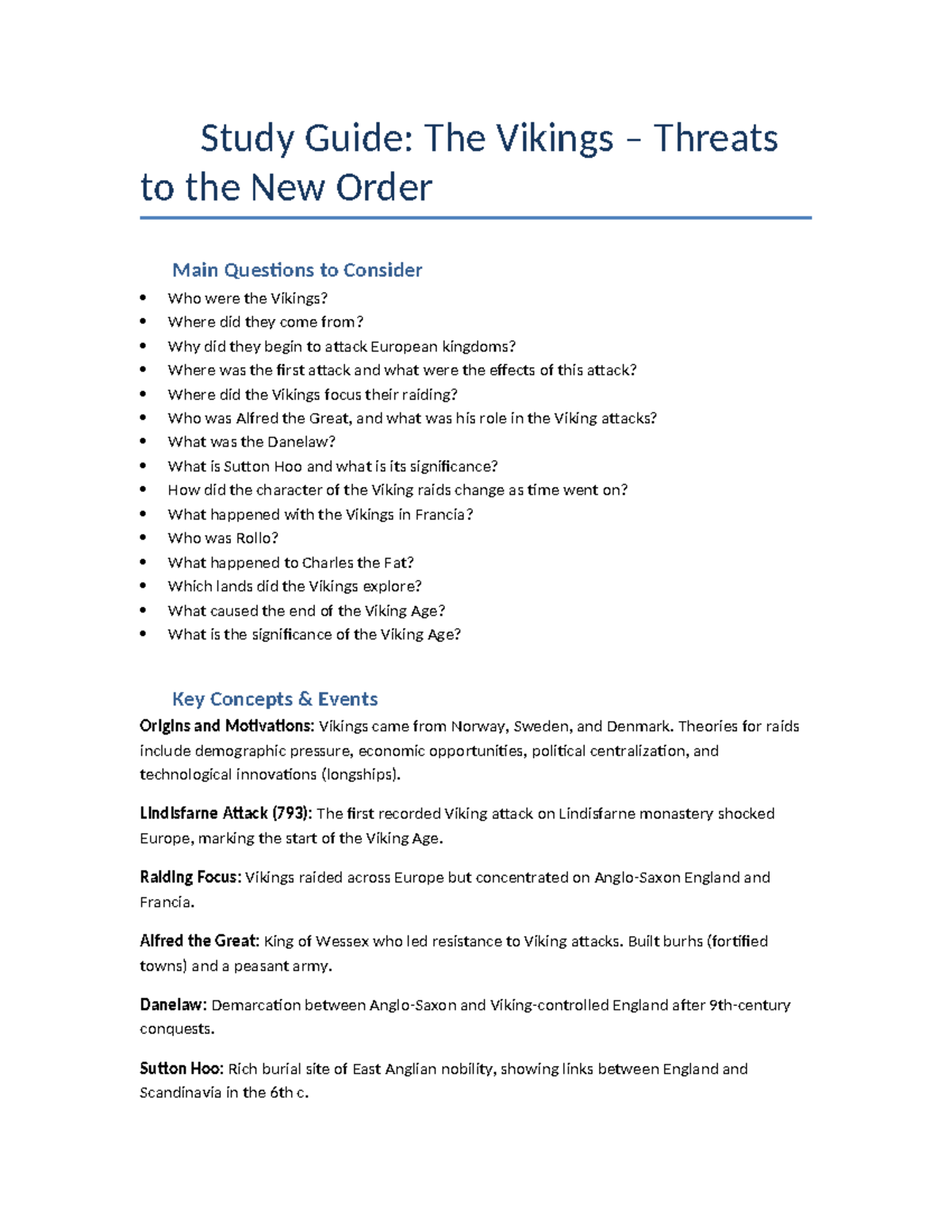 Study Guide: The Vikings – Impact and Influence (HIST 101) - Studocu