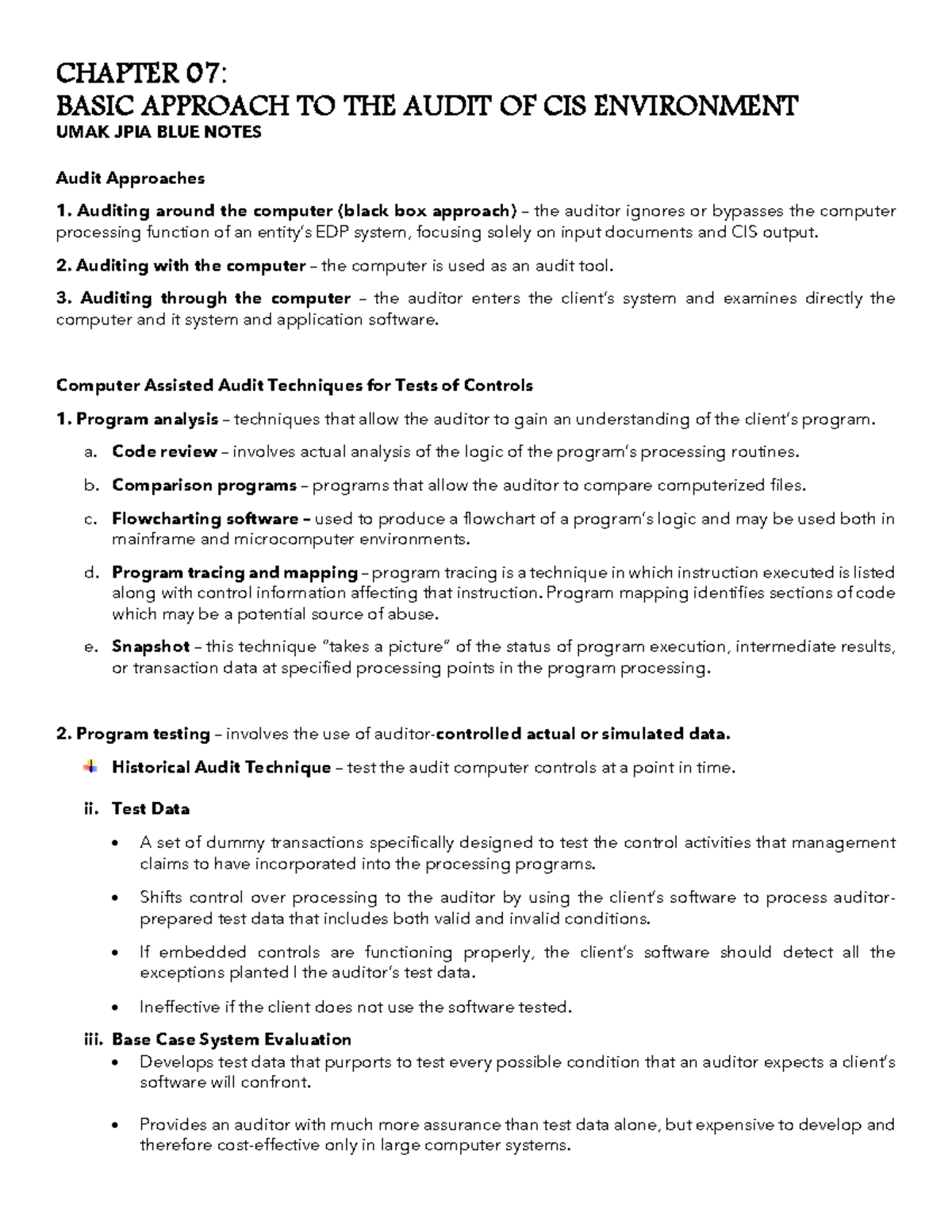 CHAPTER 07: BASIC APPROACH TO AUDITING CIS ENVIRONMENT - Studocu