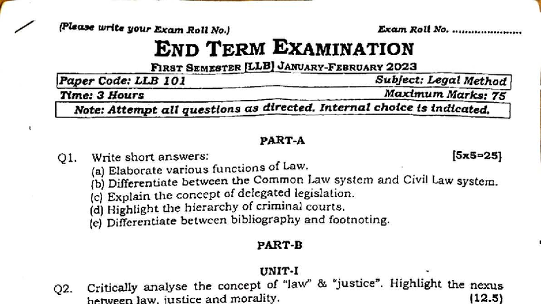 LLB 101 Legal Method End Term Exam Questions - Jan 2024 - Studocu