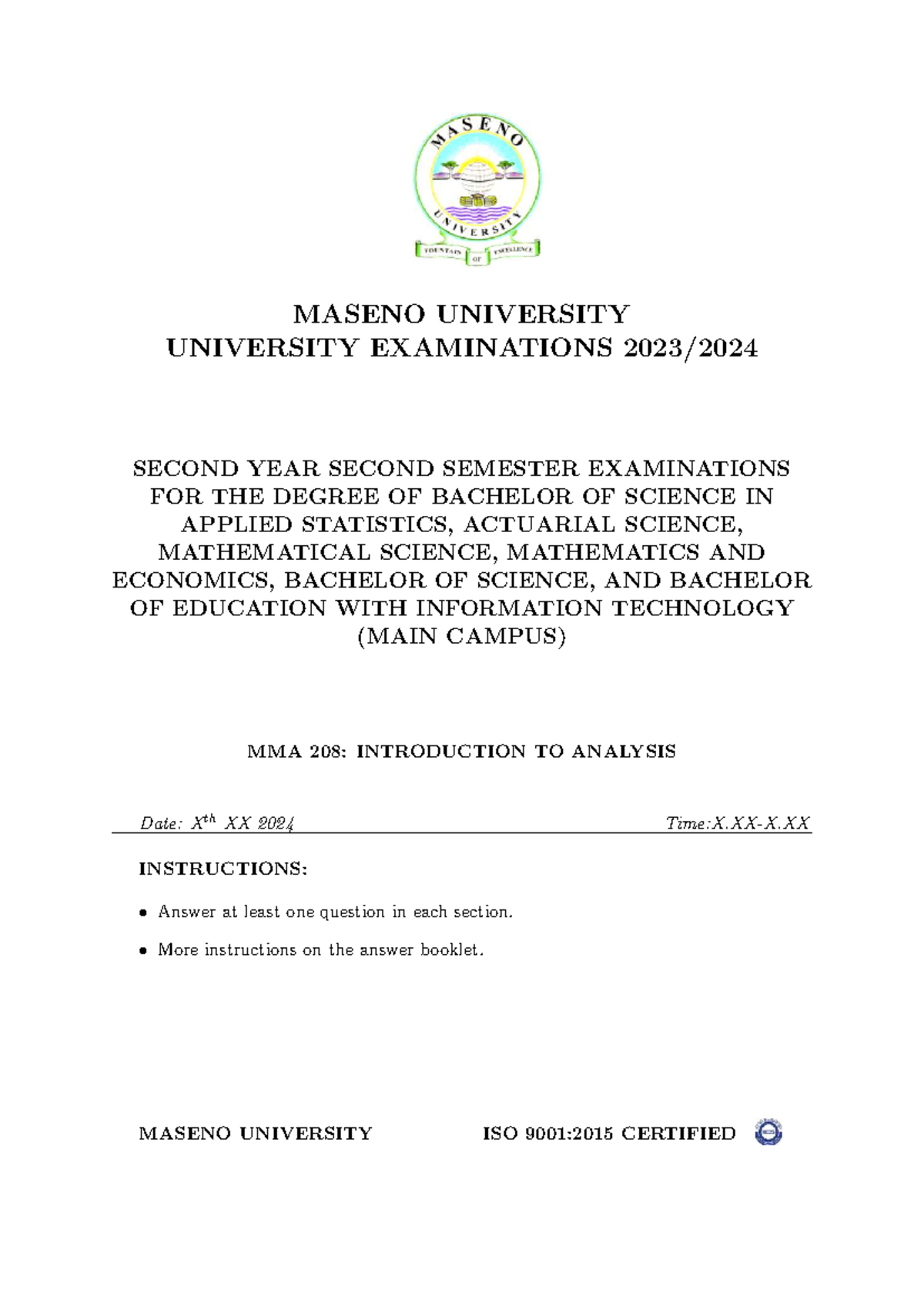 MMA 208: Introduction to Analysis - Lecture Notes - Studocu