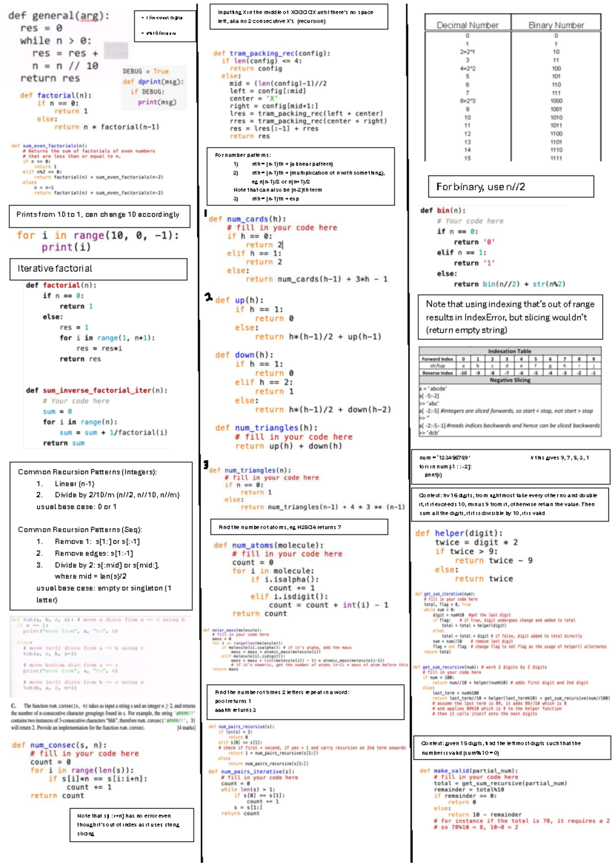 Midterms Cheatsheet: Recursion & Digit Patterns (CS101) - Studocu