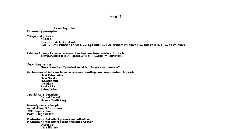 MS3 - Exam 1 Study Guide: Emergency Principles & Interventions - Studocu