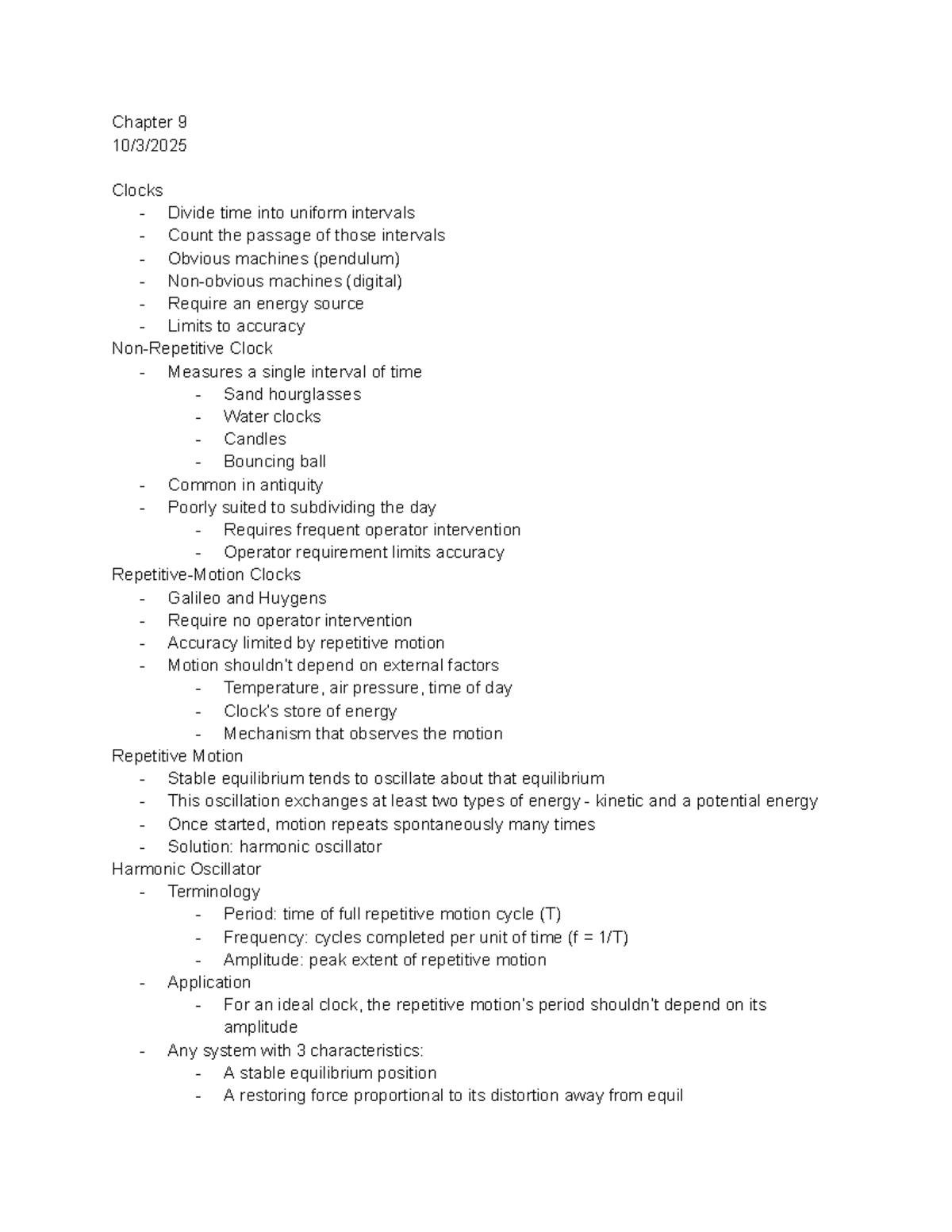 PHYS 100 FINAL EXAM NOTES: Clocks, Harmonic Oscillators & Sound Waves ...