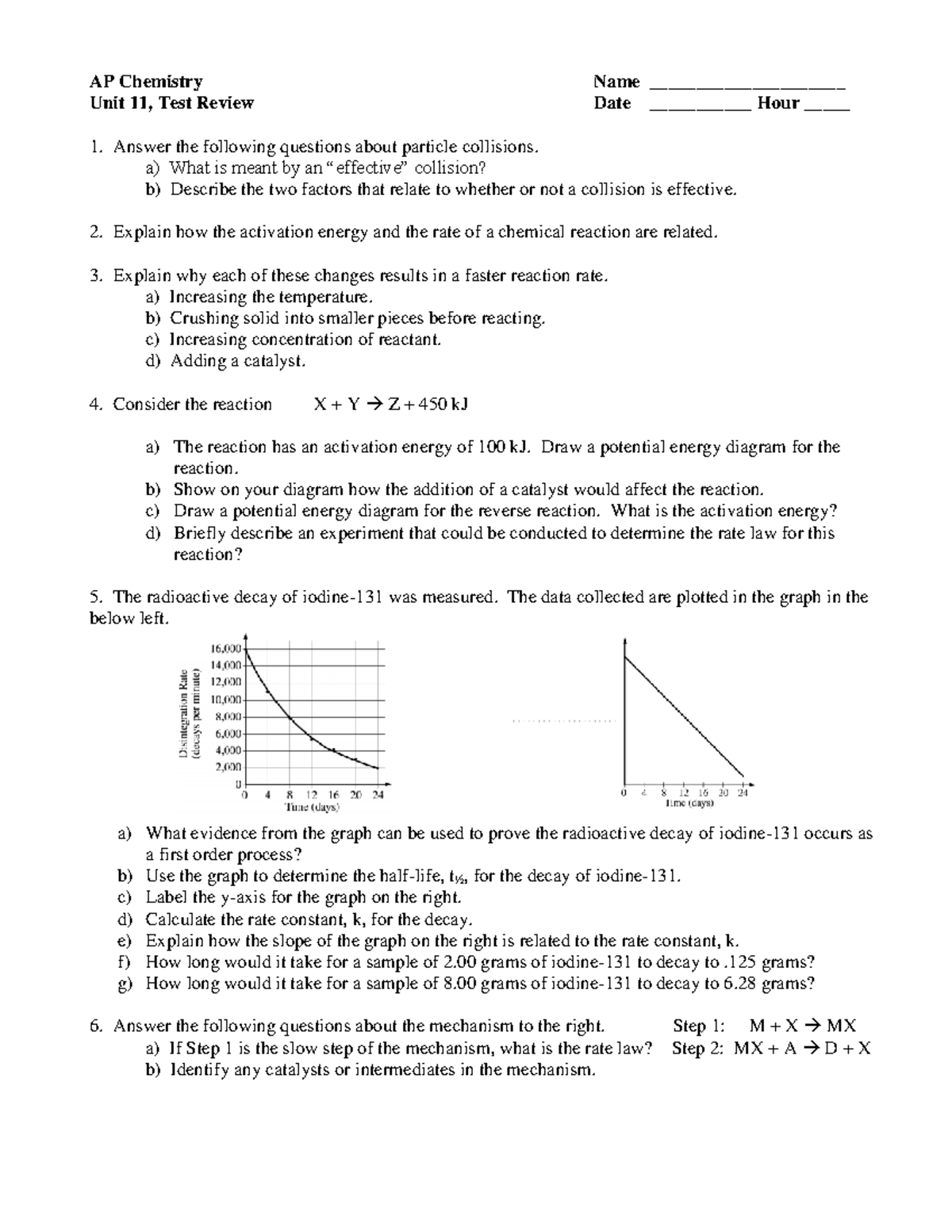 Integrated Rate Laws Test Review - AP Chemistry Unit 11 - AP Chemistry ...