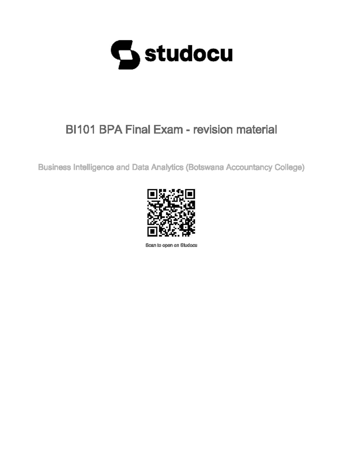 BI101 BPA Final Exam Revision: Business Process Analysis - Studocu
