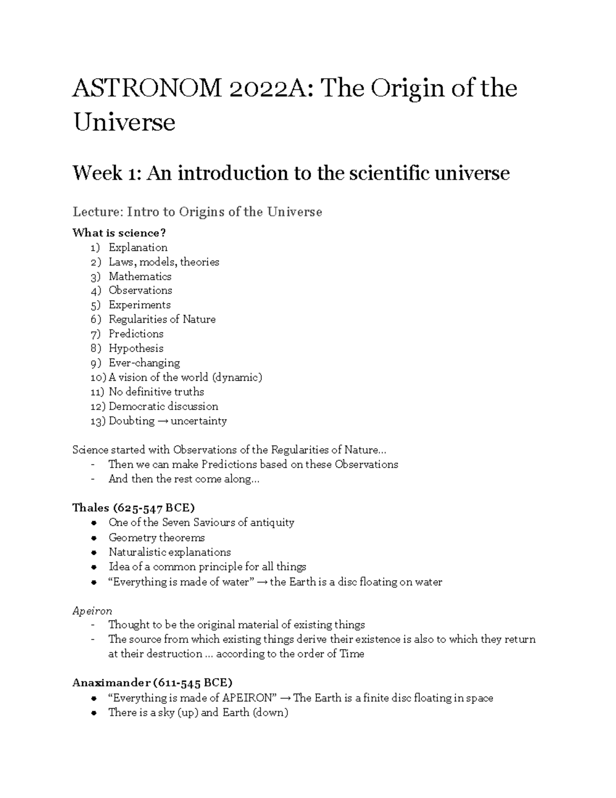 ASTRONOM 2022A: Lecture Notes on The Origin of the Universe - Studocu