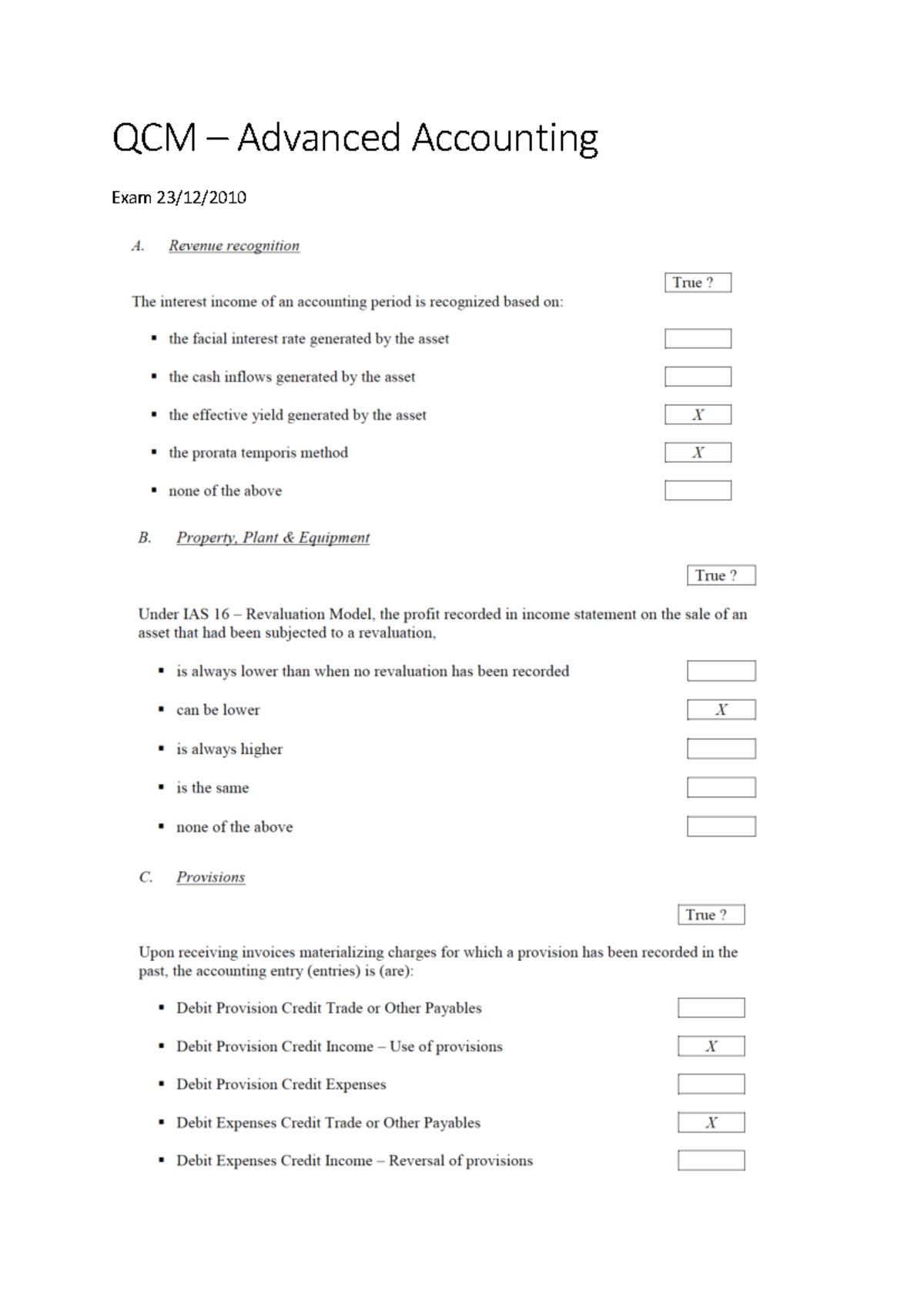 QCM - Advanced Accounting Exam Review Notes - Studocu