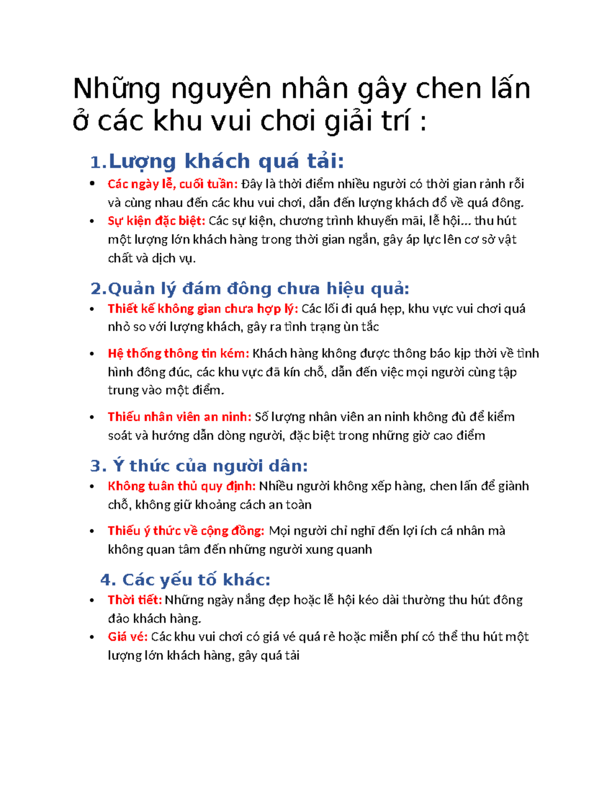Nguyên nhân và Giải pháp cho Vấn đề Chen Lấn tại Khu Vui Chơi - Studocu