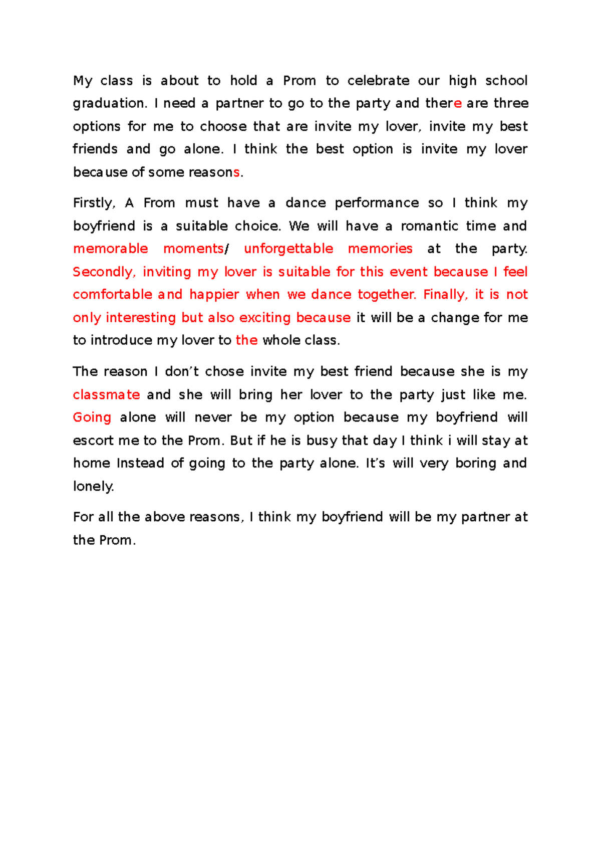 Sp K Prom Essay: Choosing the Perfect Partner for Graduation Dance ...