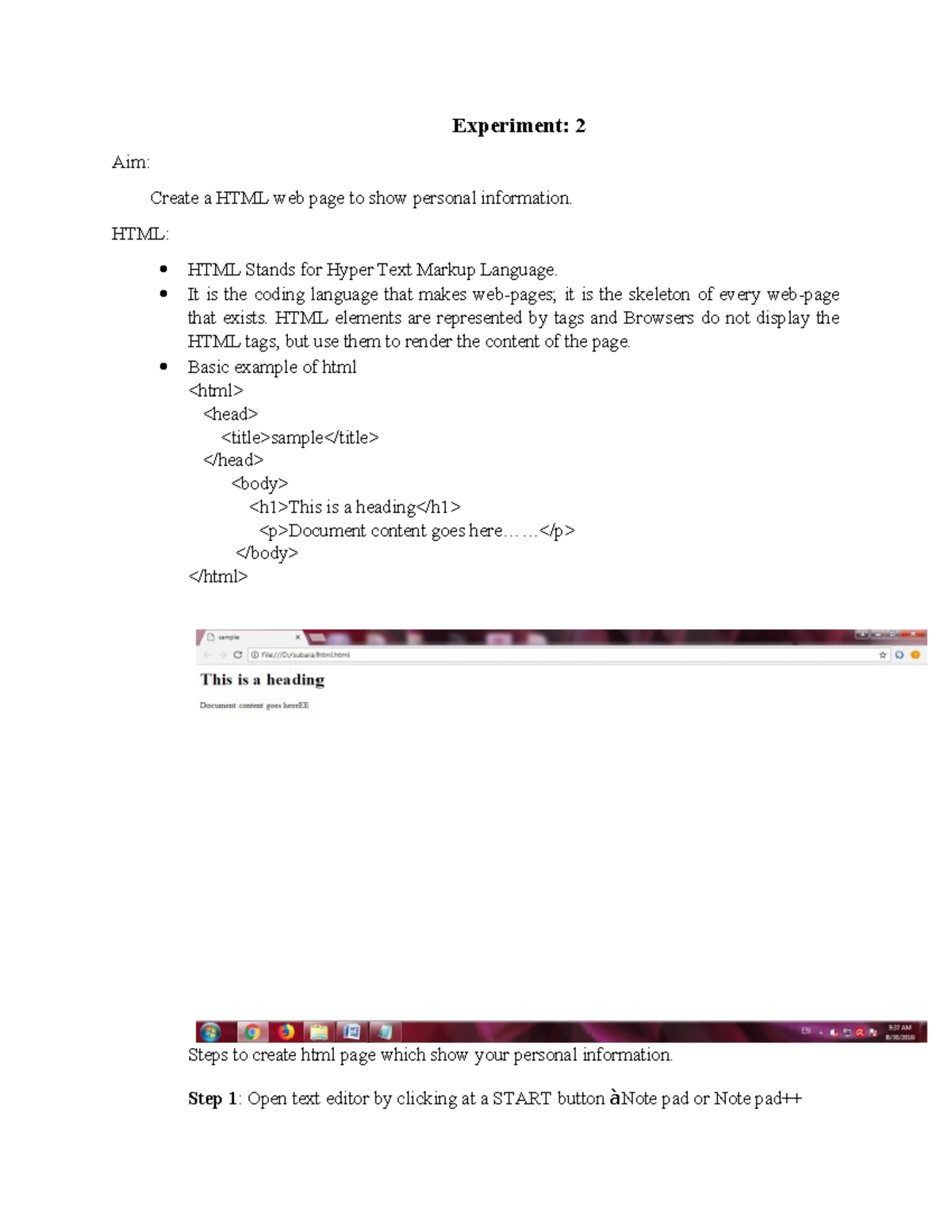 Experiment 2: Creating a Personal Info HTML Web Page - Studocu