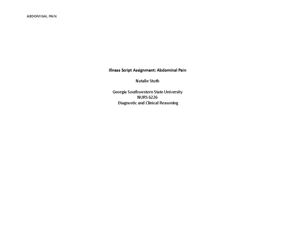 NURS 6226: Illness Script for Abdominal Pain - Cystitis and ...