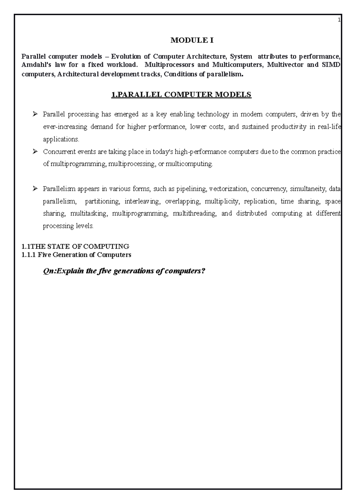 **CSA Module 1: Understanding Parallel Computer Models and Performance Factors** - Studocu