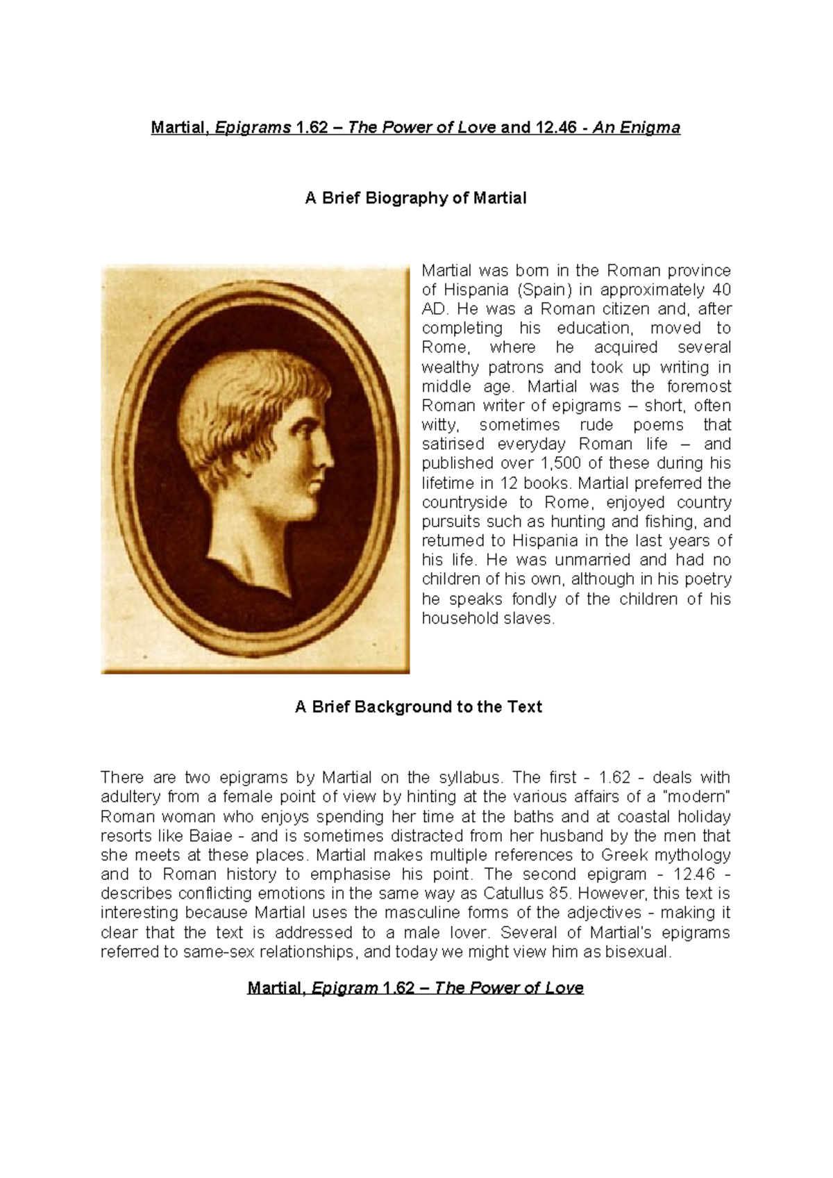 Latin Literature 2024 - Martial's Epigrams: Insights & Analysis - Studocu