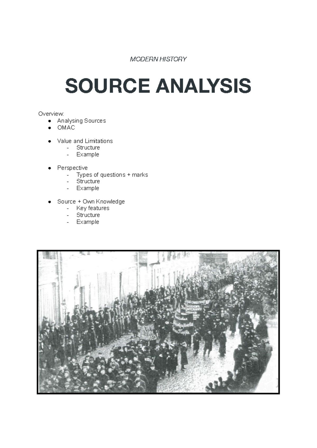 Source Analysis Guide - Modern History (Overview & Methods) - Studocu