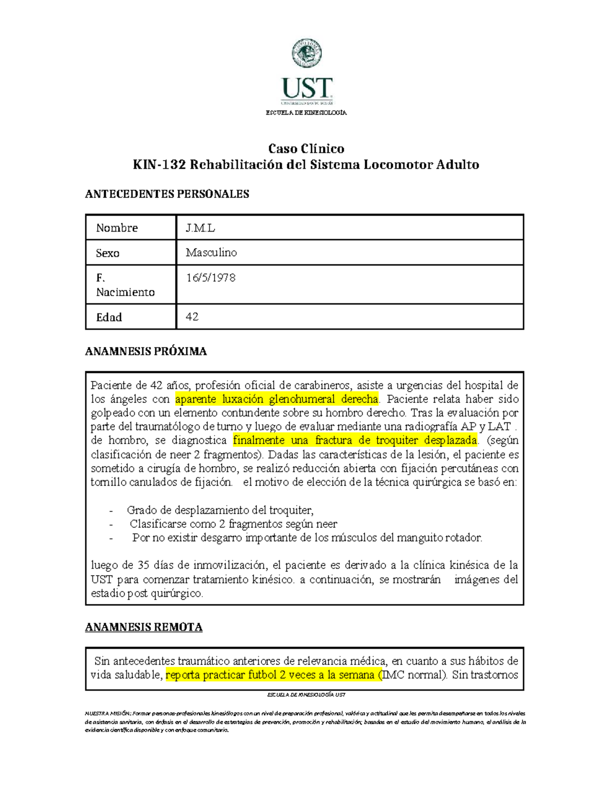 Caso Clínico KIN-132: Rehabilitación de Fractura de Troquiter Hombro ...