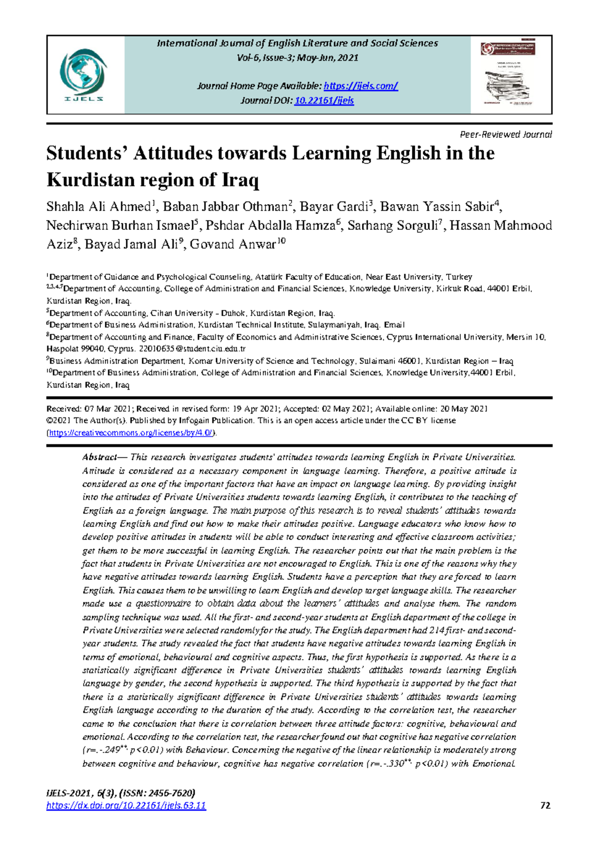 Attitudes towards Learning English in Private Universities: A Study in ...
