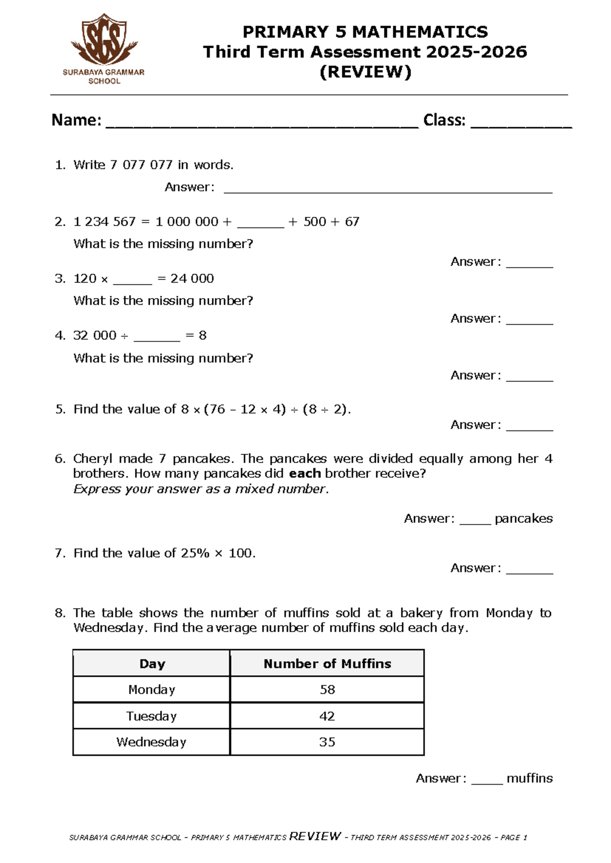 P5 Mathematics Third Term Assessment Review 2025-2026 - Studocu