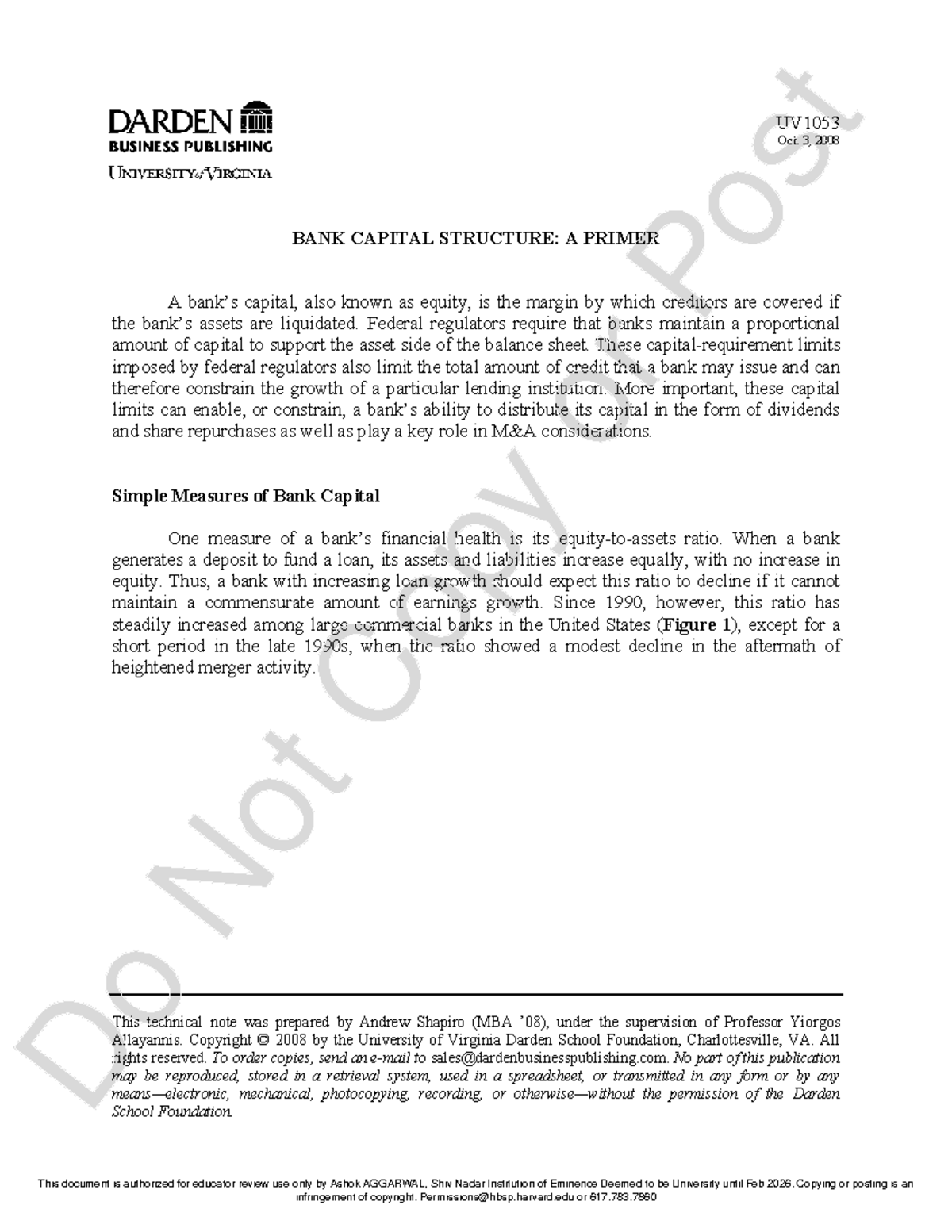 Bank Capital Structure: A Primer (UV1053) - Studocu
