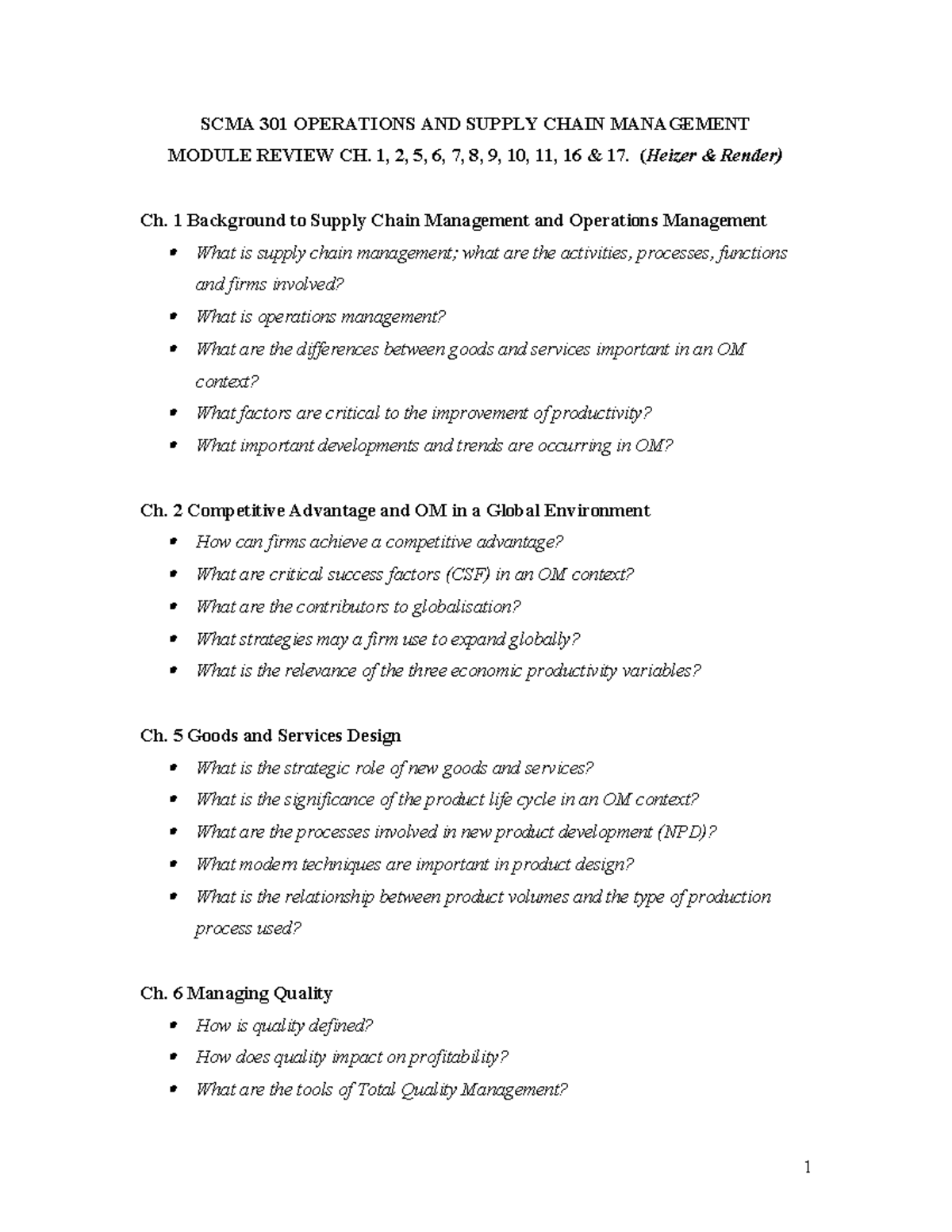 SCMA301 Week 8 Tutorial: Operations & Supply Chain Management Review ...