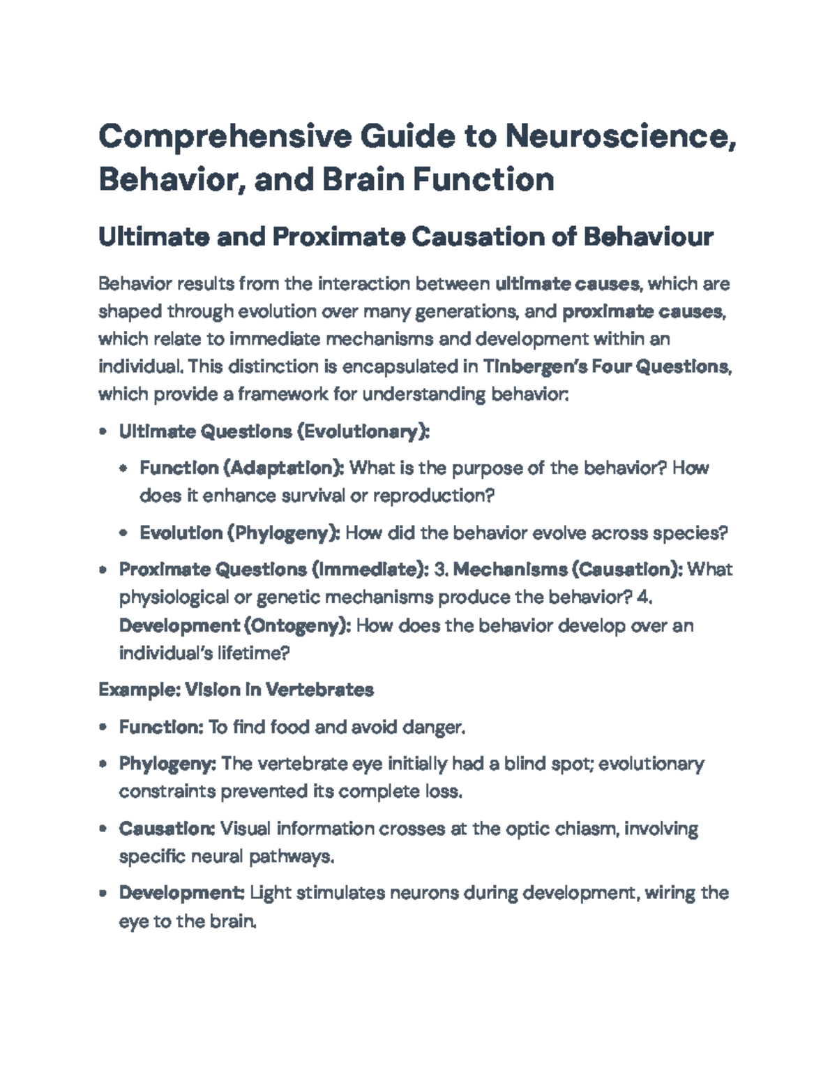 Comprehensive Neuroscience Study Guide: Behavior & Brain Functions ...