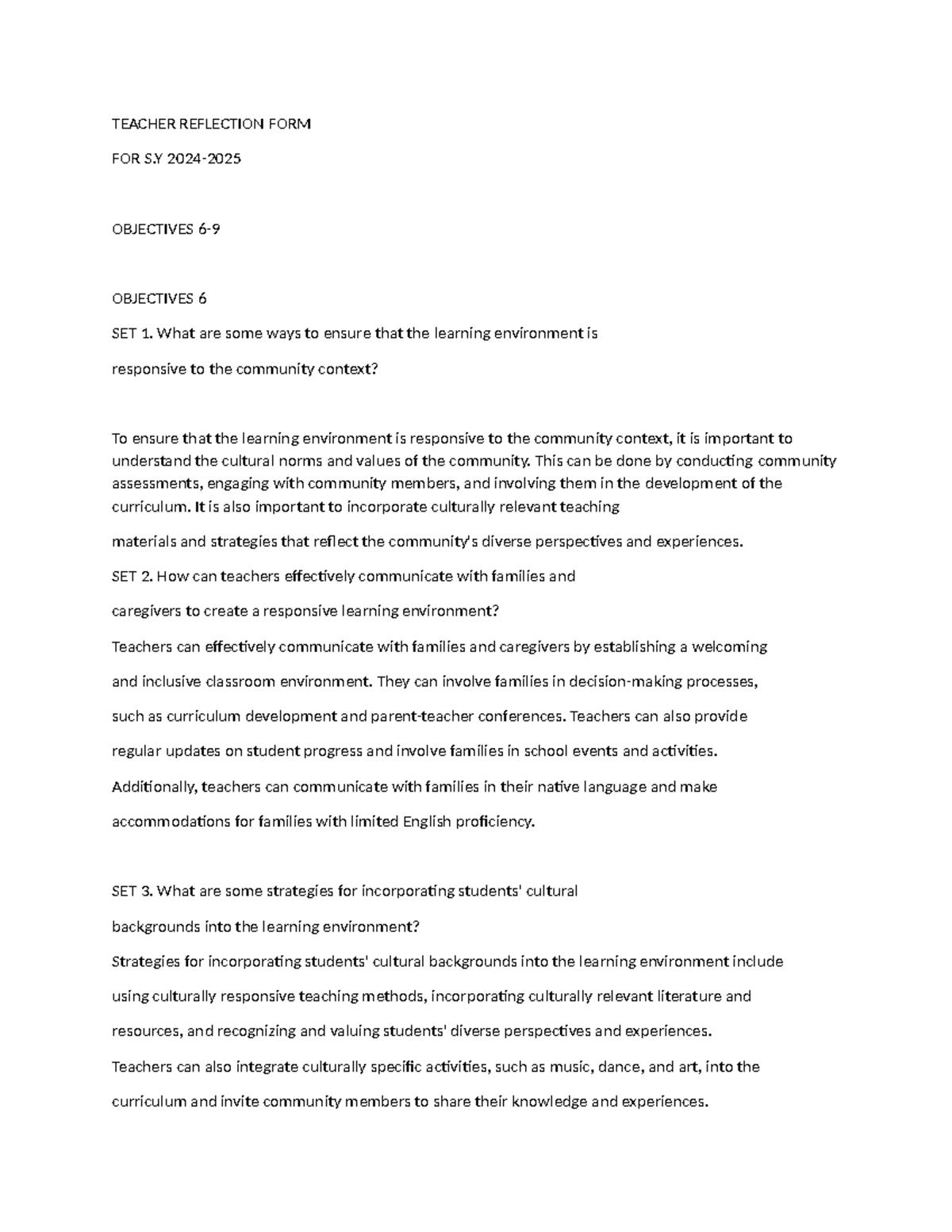 Teacher Reflection FORM NEW SET - TEACHER REFLECTION FORM FOR S 2024 ...