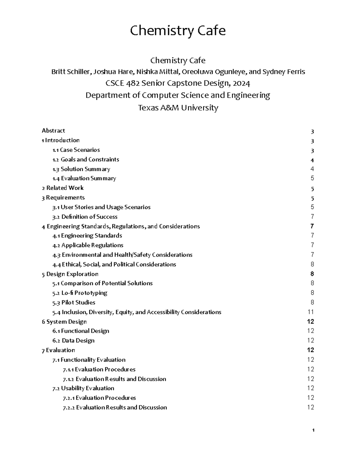 Chemistry Cafe Capstone Project Report CSCE 482, 2024 - Studocu