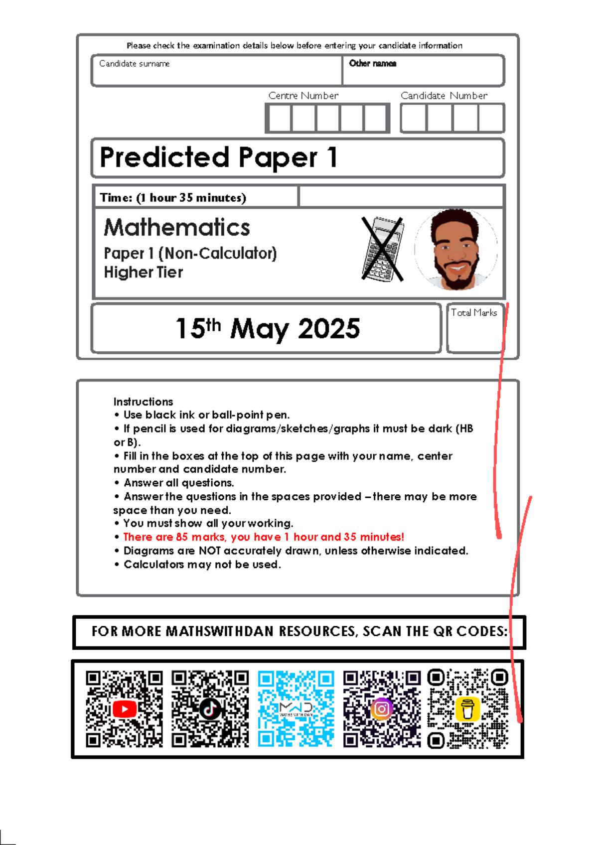 Maths With Dan - Edexcel GCSE Maths Predicted Paper 1 Higher May 2025 ...