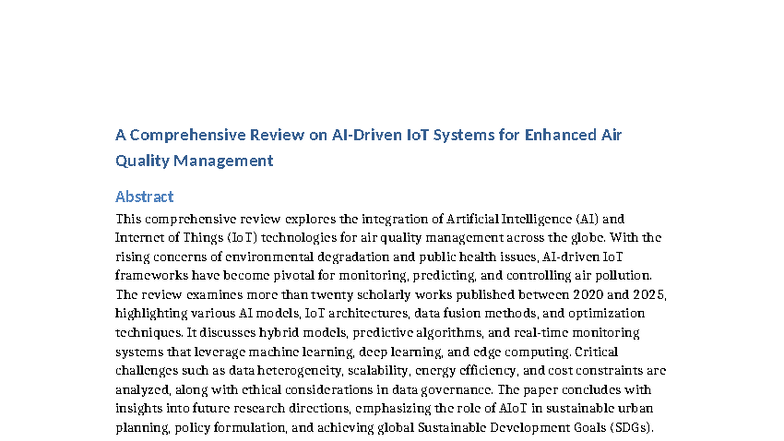 AI-Driven IoT Systems for Air Quality Management Review - Studocu