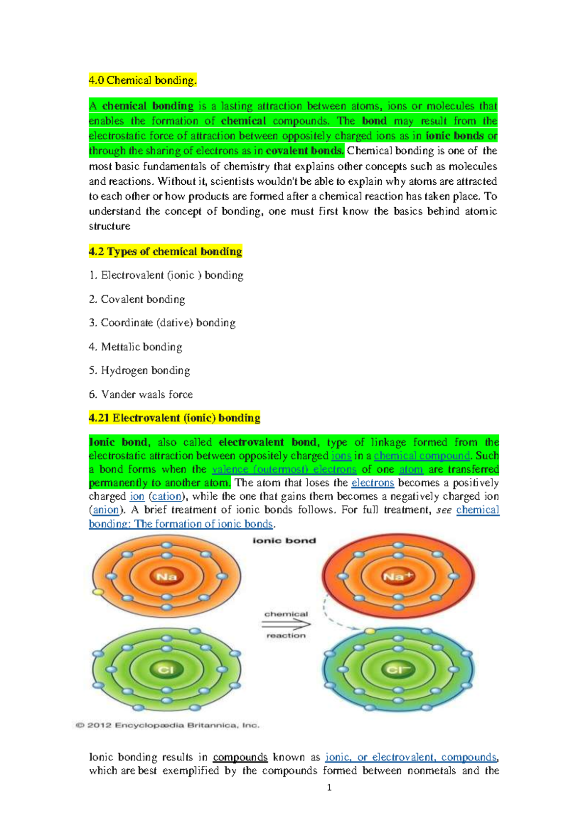G9888 - Final Exam Notes on Chemical Bonding Concepts in Chemistry ...