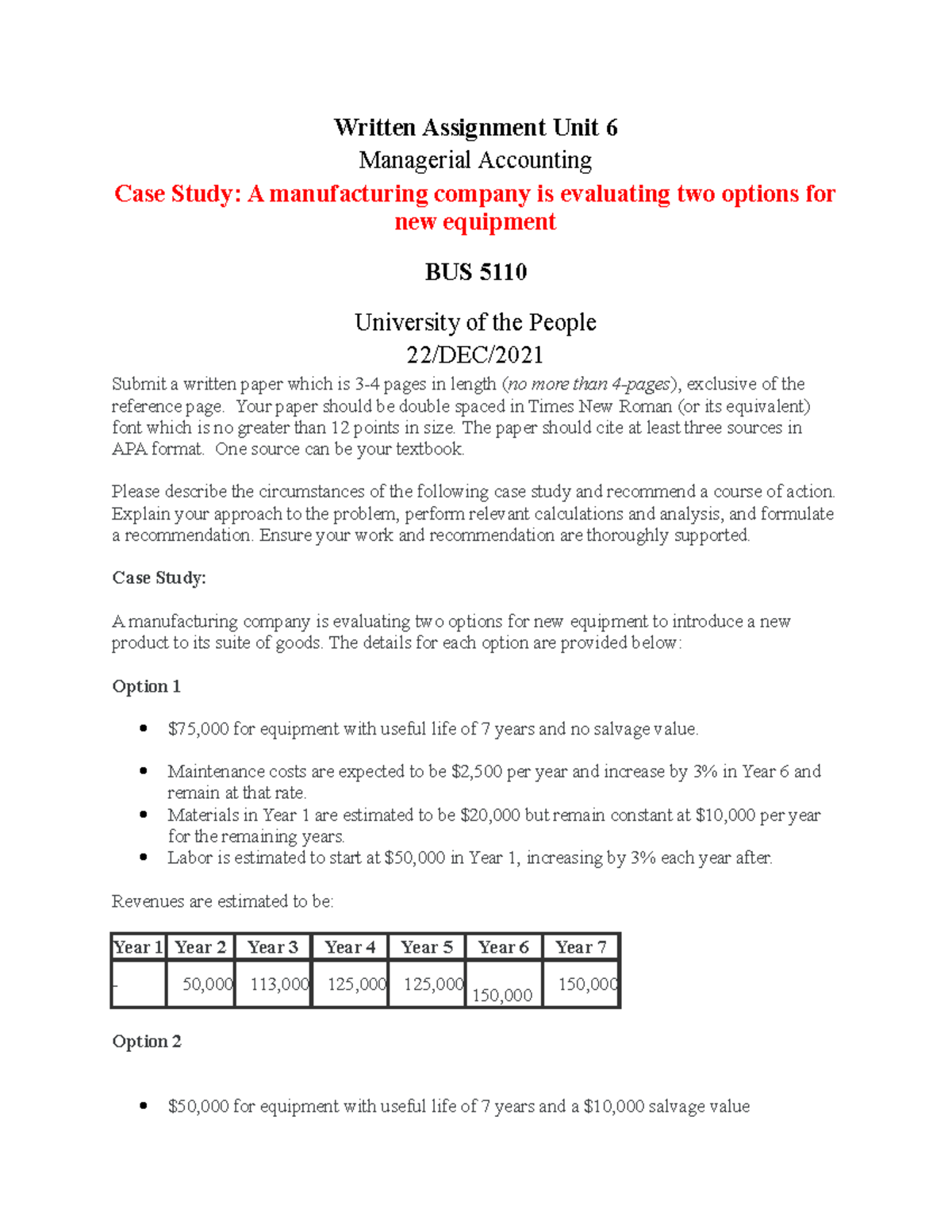 Written Assignment Unit 6 - Your paper should be double spaced in Times New Roman (or its - Studocu
