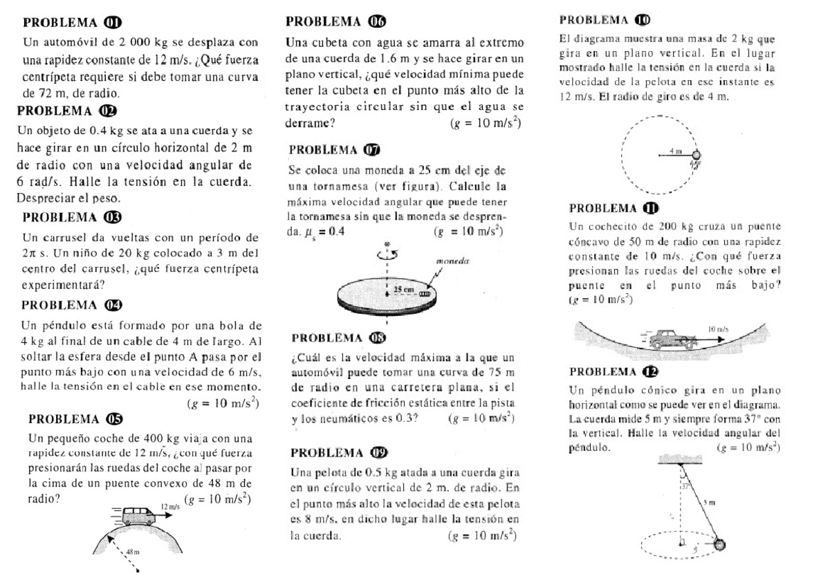 Dinamica Circular - dsfds - PROBLEMA 01 PROBLEMA 06 PROBLEMA 10 Un automóvil de 2 kg se desplaza ...