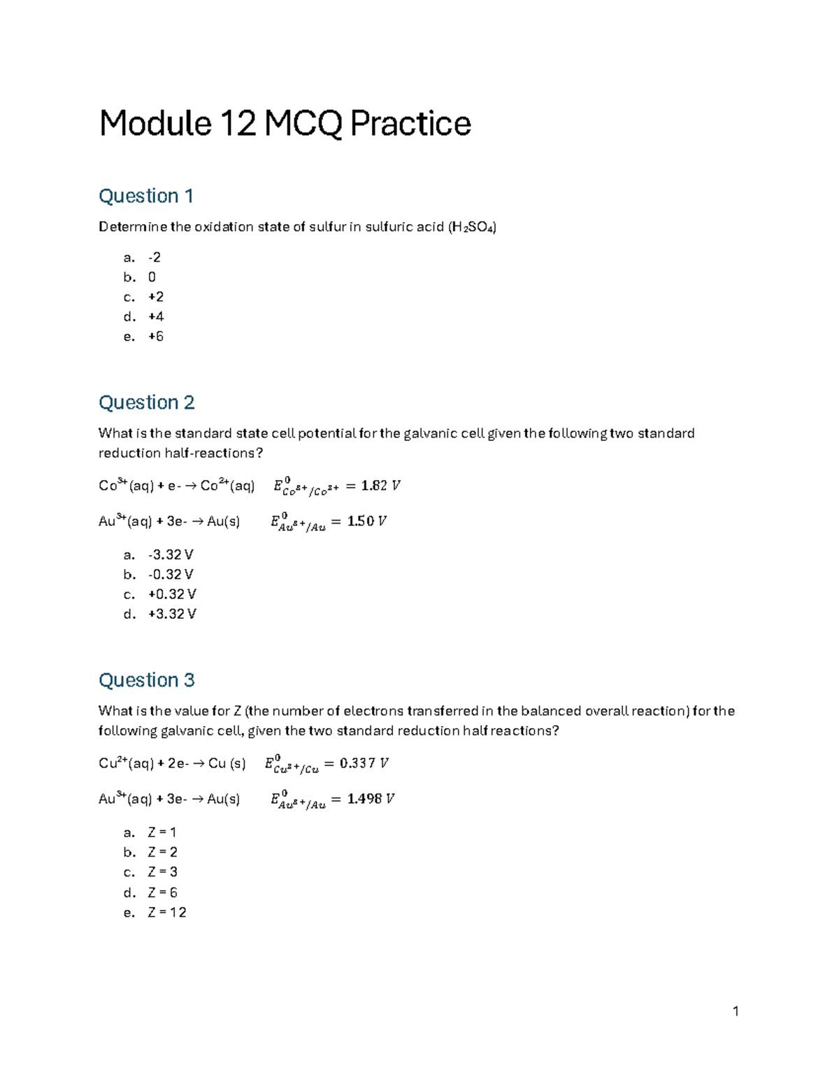 Module 12 MCQ Practice Questions and Answers - Studocu